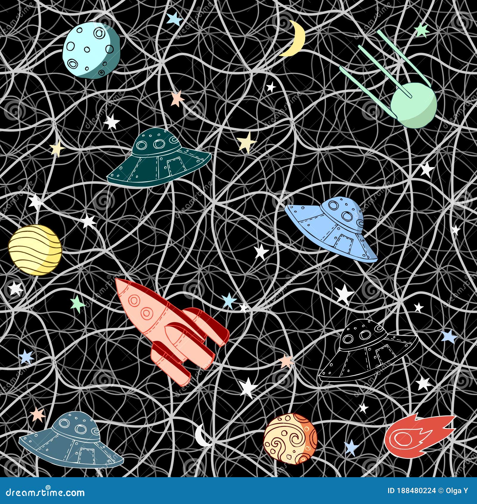 Seamless Vector Texture on the Theme of Space Travel. Stock Vector ...