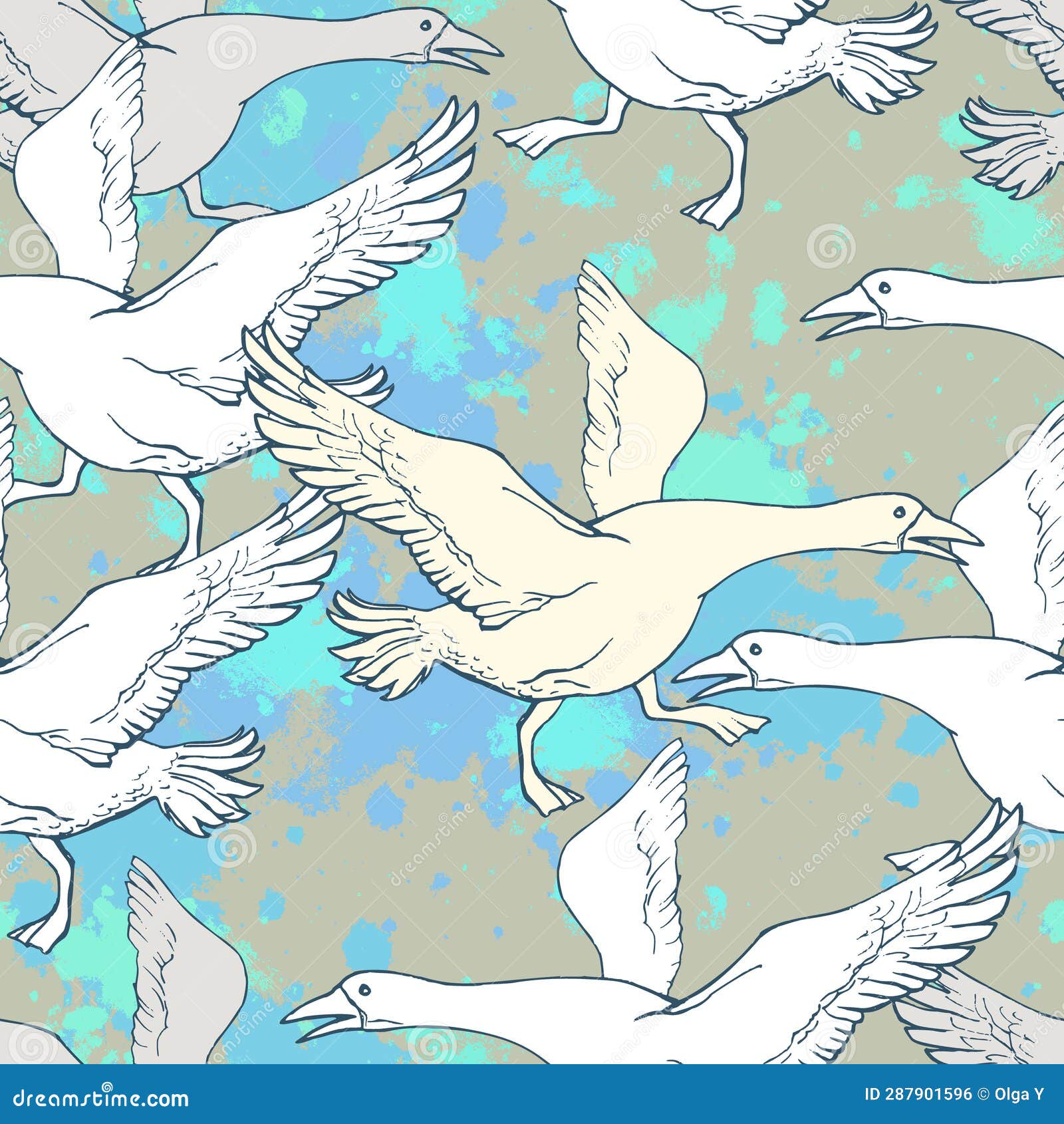 Seamless Vector Texture with Vintage Attacking Geese Stock Illustration ...