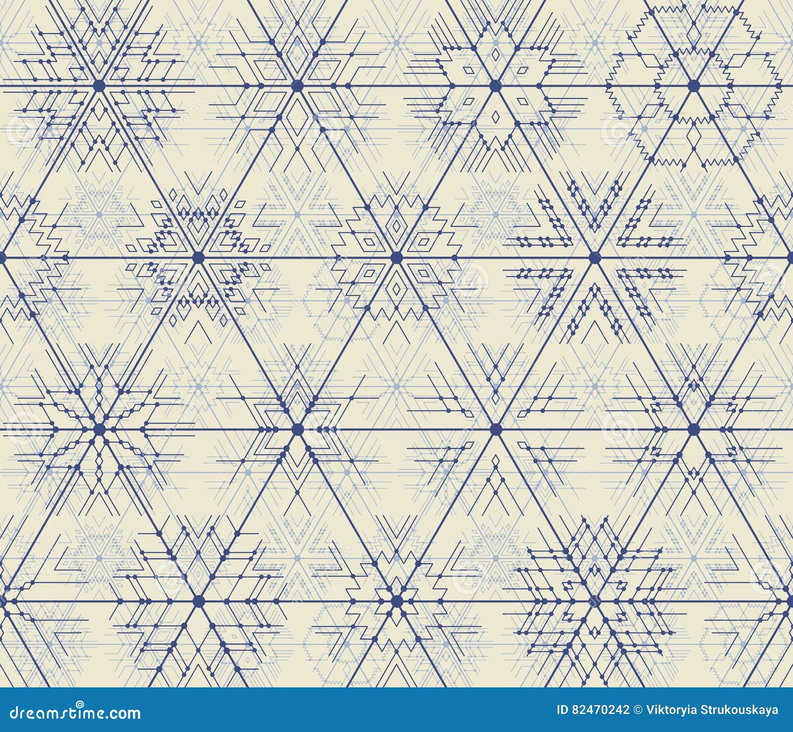 Seamless Vector Thin Line Geometric Pattern of Snowflakes. Stock Vector ...