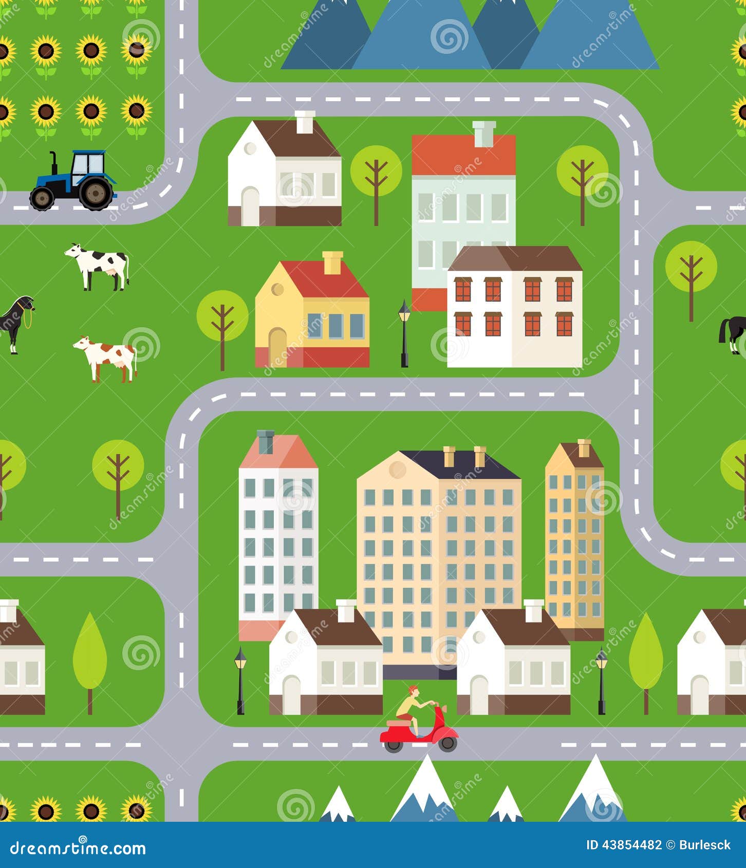 Seamless Vector Town Background Design Stock Vector - Illustration of ...