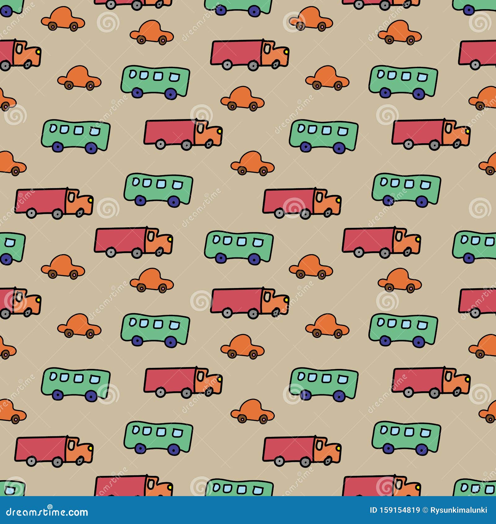 Seamless Vector Transportation Themed Vetor Pattern with Trucks Cars ...