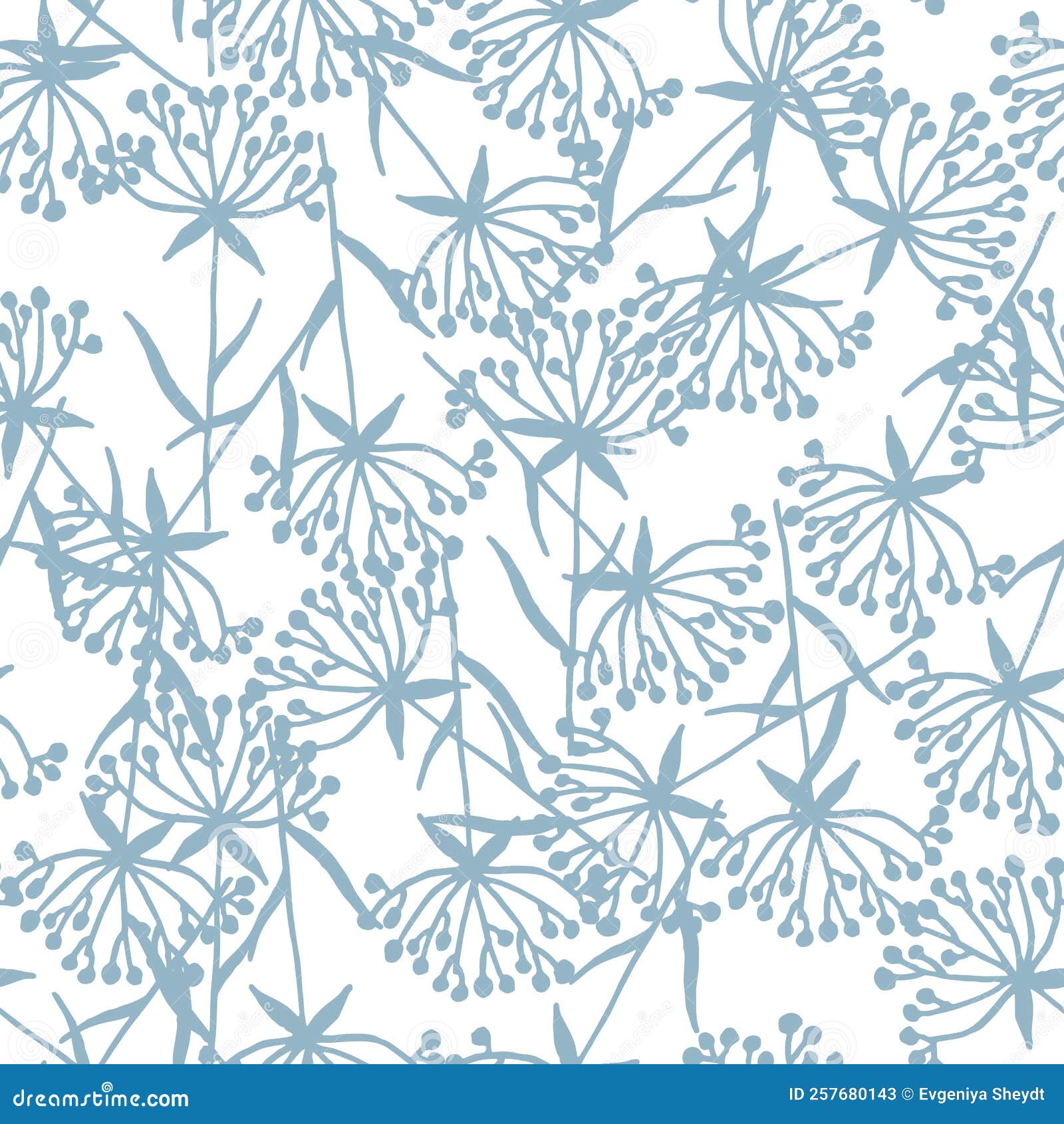 Seamless Vector Vintage Pattern with Blue Flowers on a White Background ...