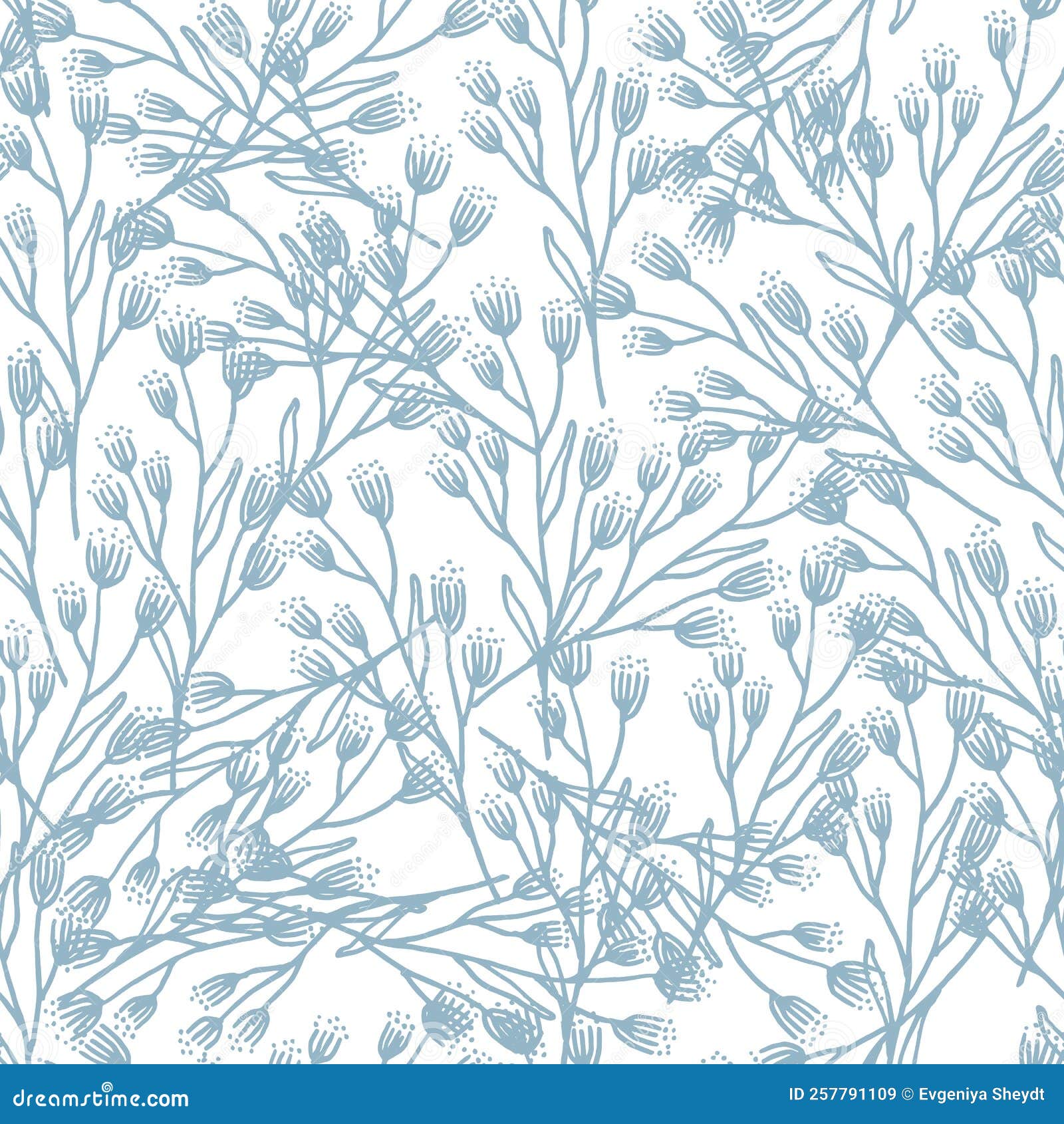 Seamless Vector Vintage Pattern with Blue Flowers on a White Background ...