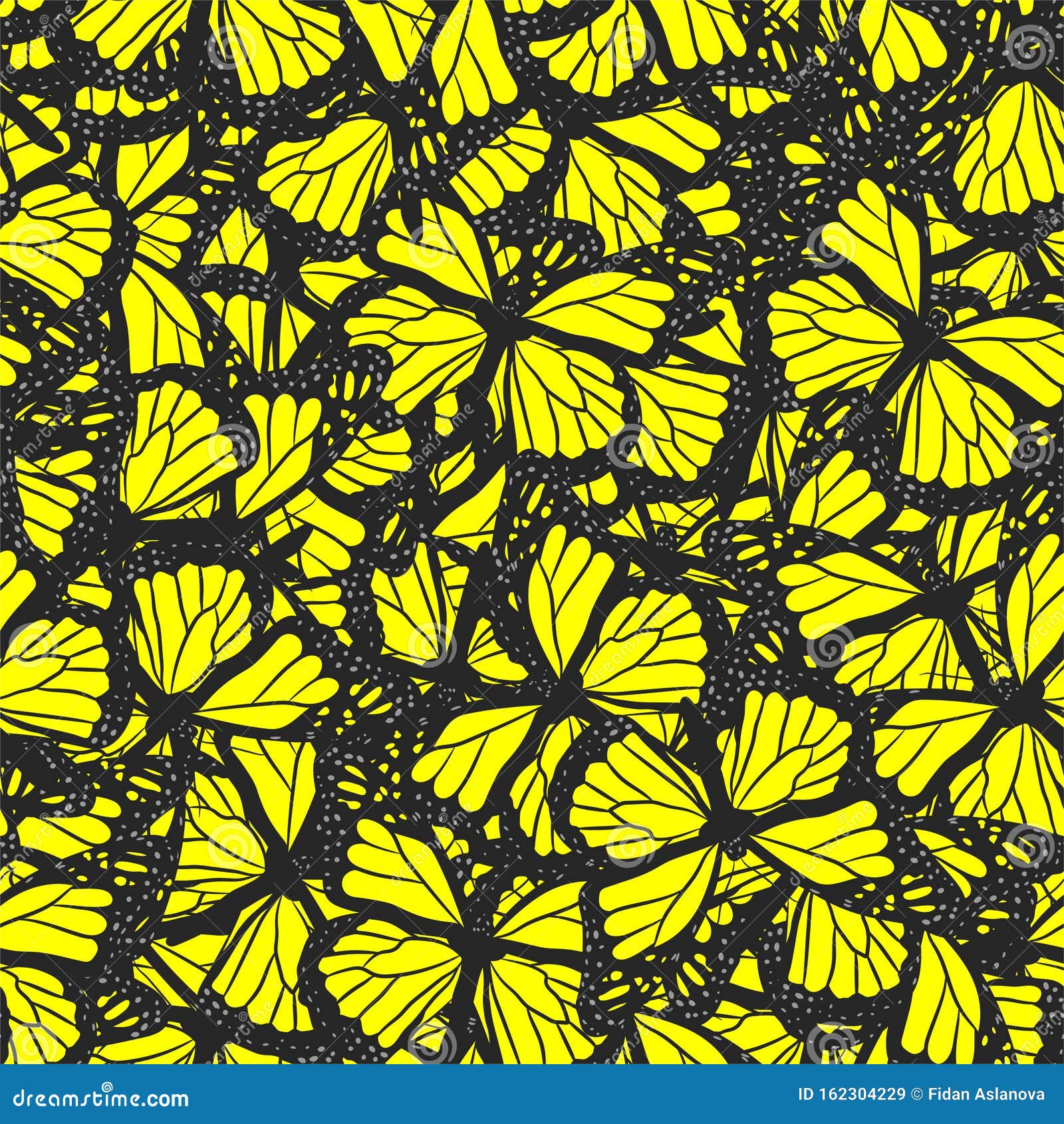 Seamless Vector Yellow Butterfly Pattern. Background for Design, Banner ...
