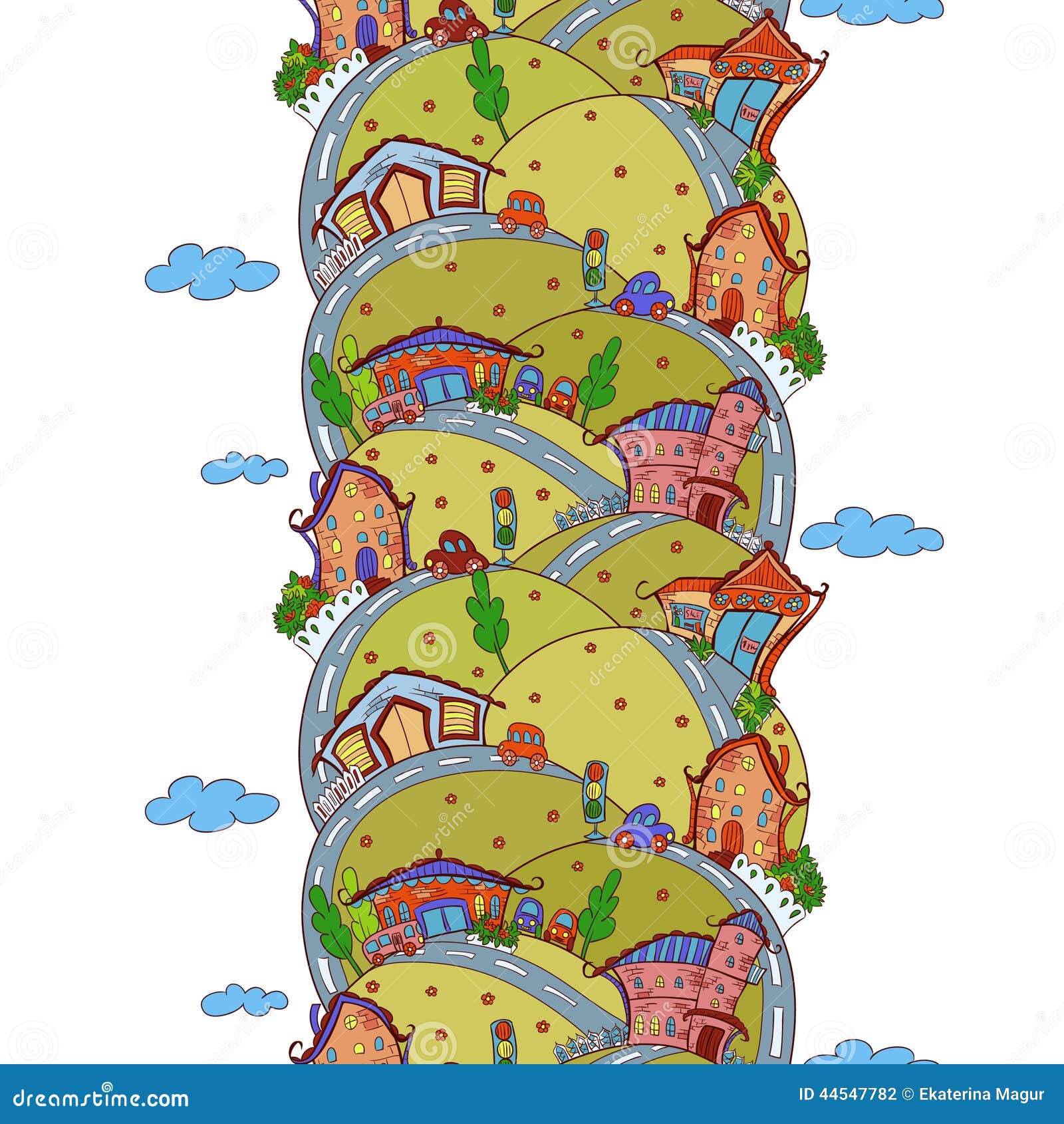Seamless Vertical Pattern with Cartoon Houses Stock Vector ...