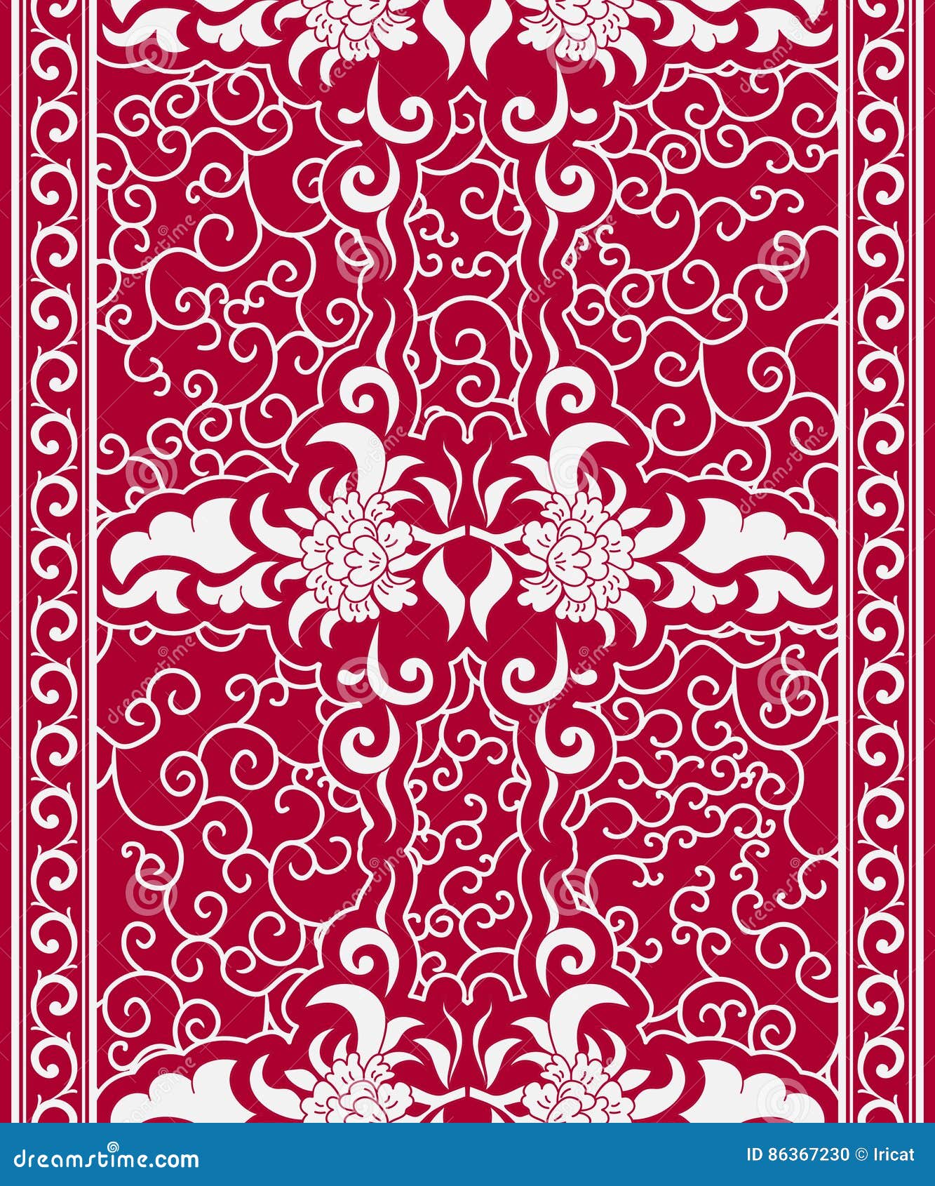 Seamless Vertical Pattern in a Chinese Style. Borders of White Flowers ...