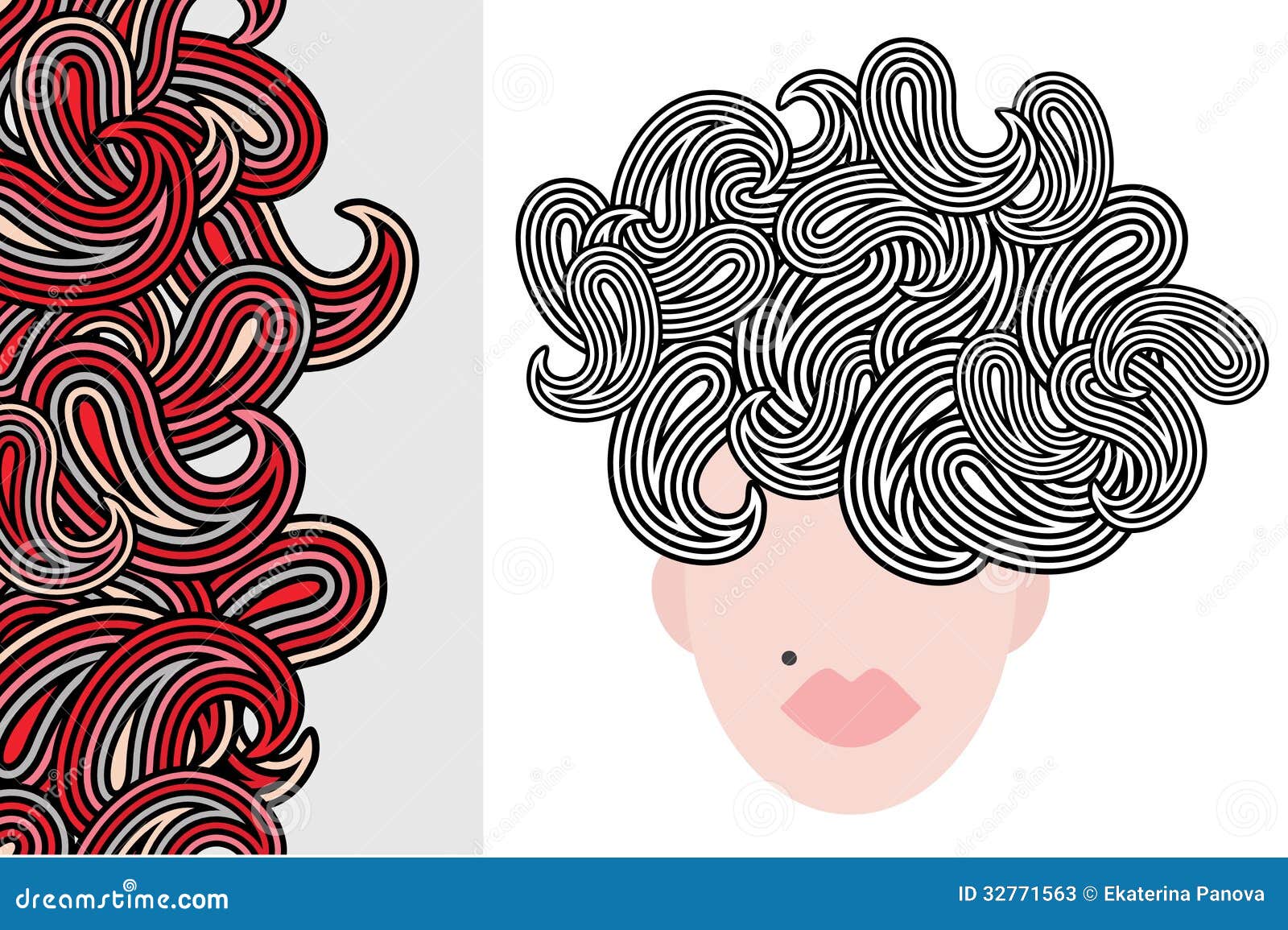 Seamless Vertical Pattern and Woman with Hair. Stock Vector ...