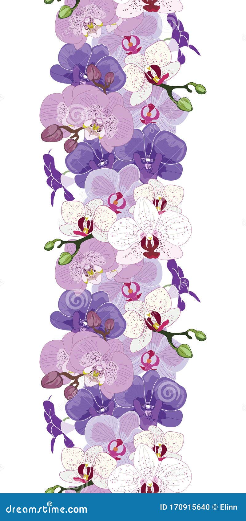 Seamless Vertical Repeat Pattern Border with Orchid Flowers Stock ...