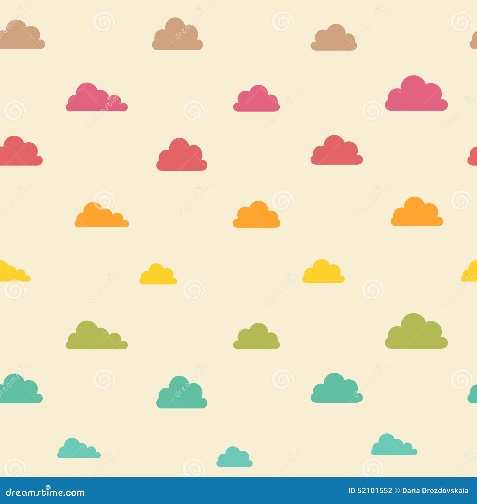 Seamless Vintage Beige Colorful Clouds Pattern Stock Vector ...