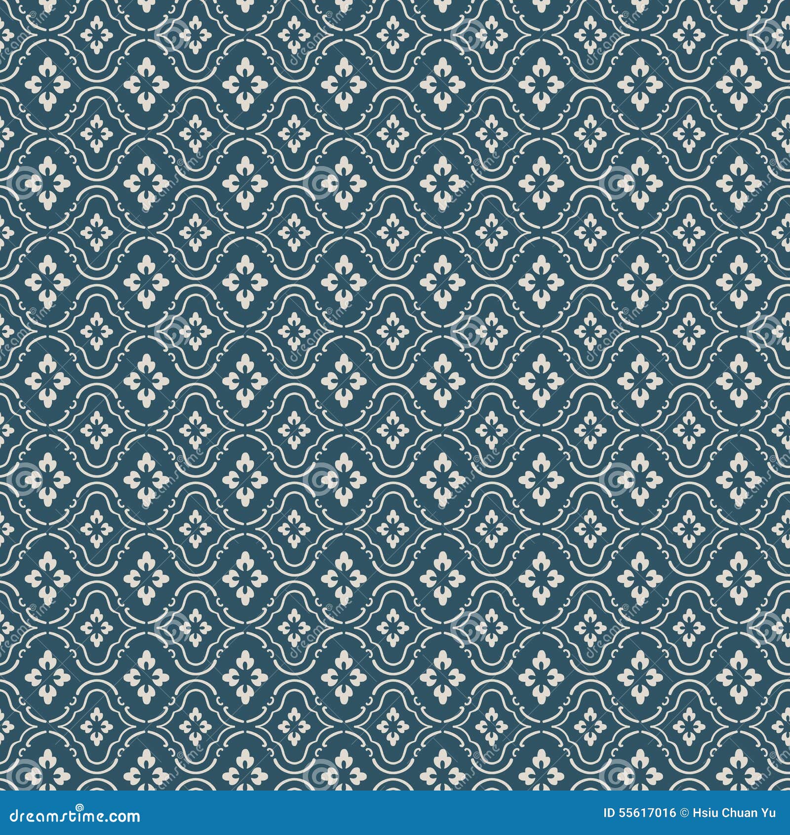 Seamless Vintage Blue Flower Diamond Check Pattern Background. Stock ...