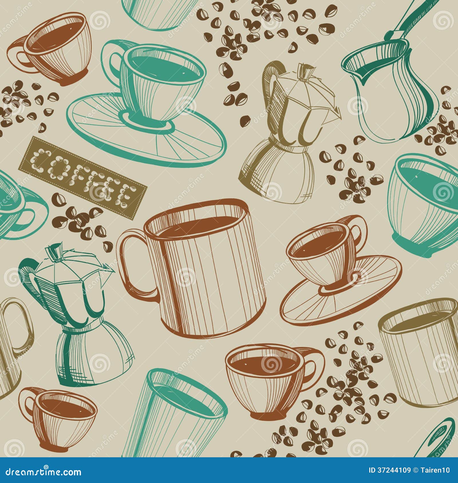 Seamless Vintage Coffee Pattern Stock Vector - Illustration of retro ...