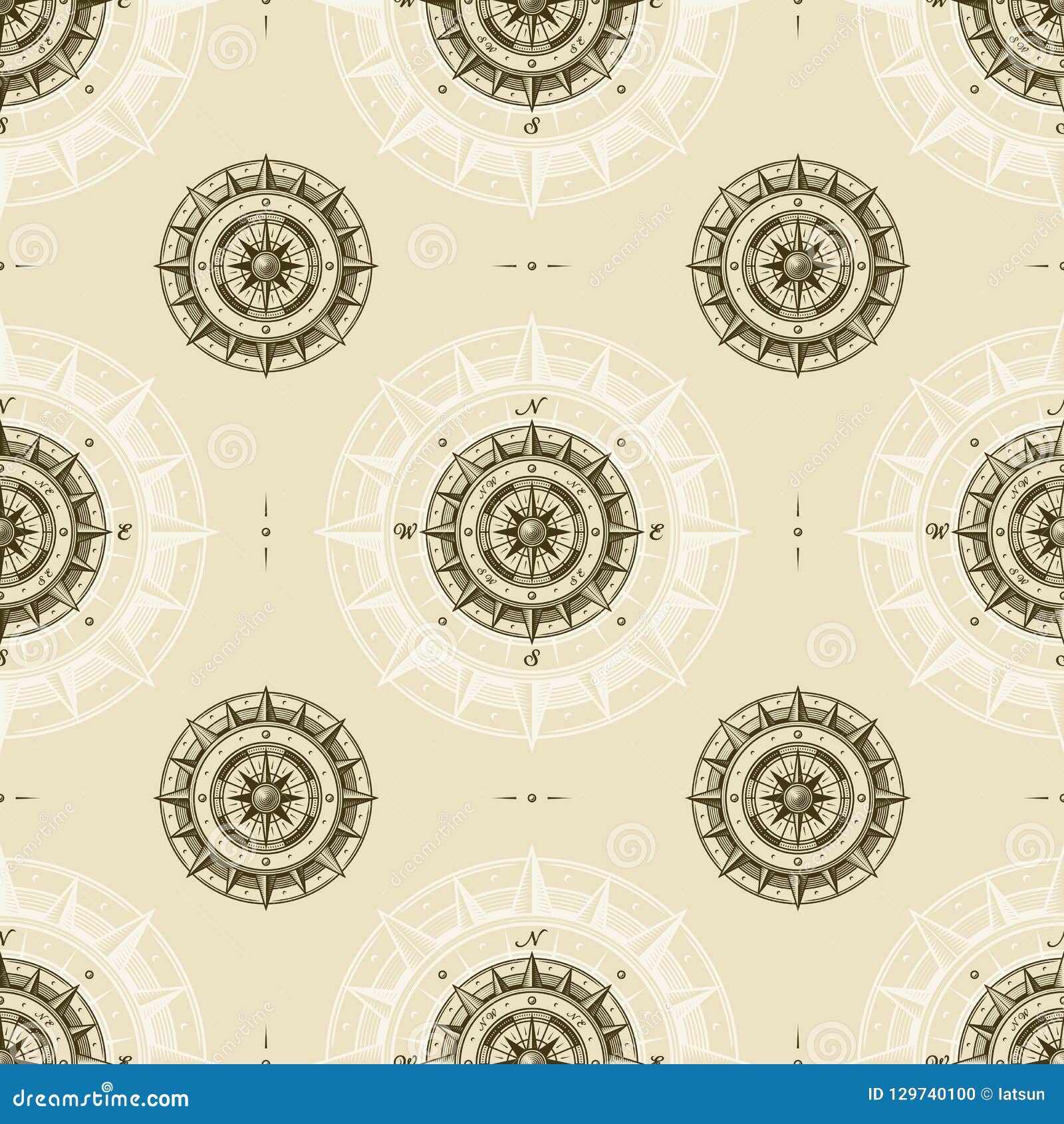 Seamless Vintage Compass Pattern Stock Vector - Illustration of line ...