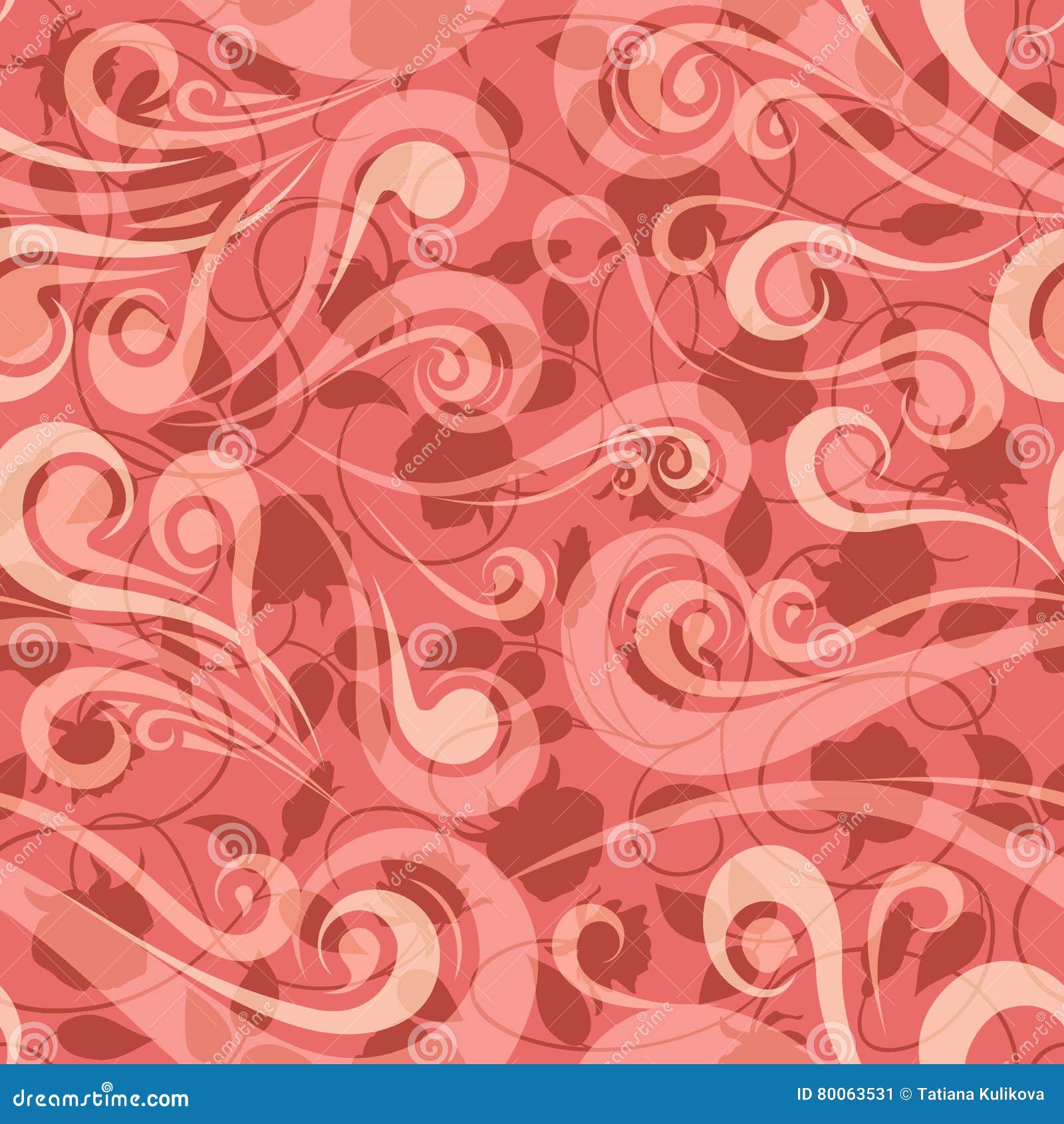 Seamless Vintage Curly Pink Brown Pattern with Flowers Stock Vector ...