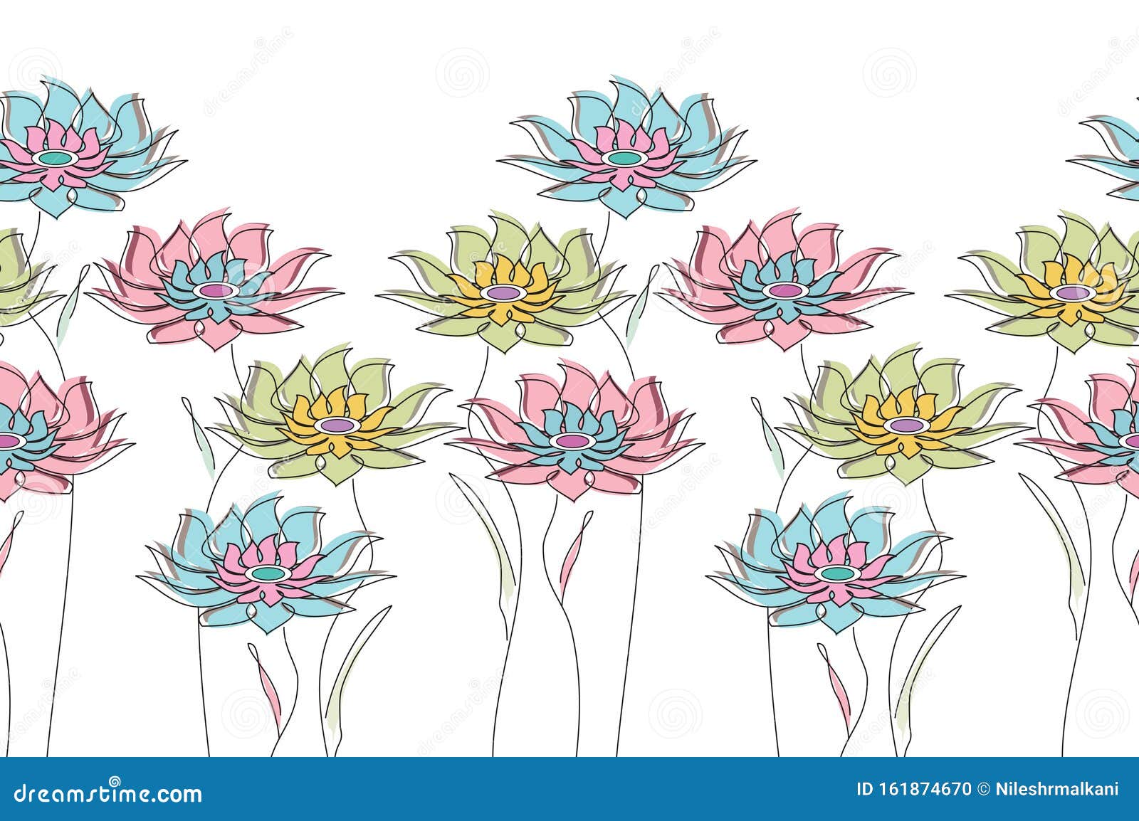 Seamless Vintage Floral Border Design Stock Vector - Illustration of ...