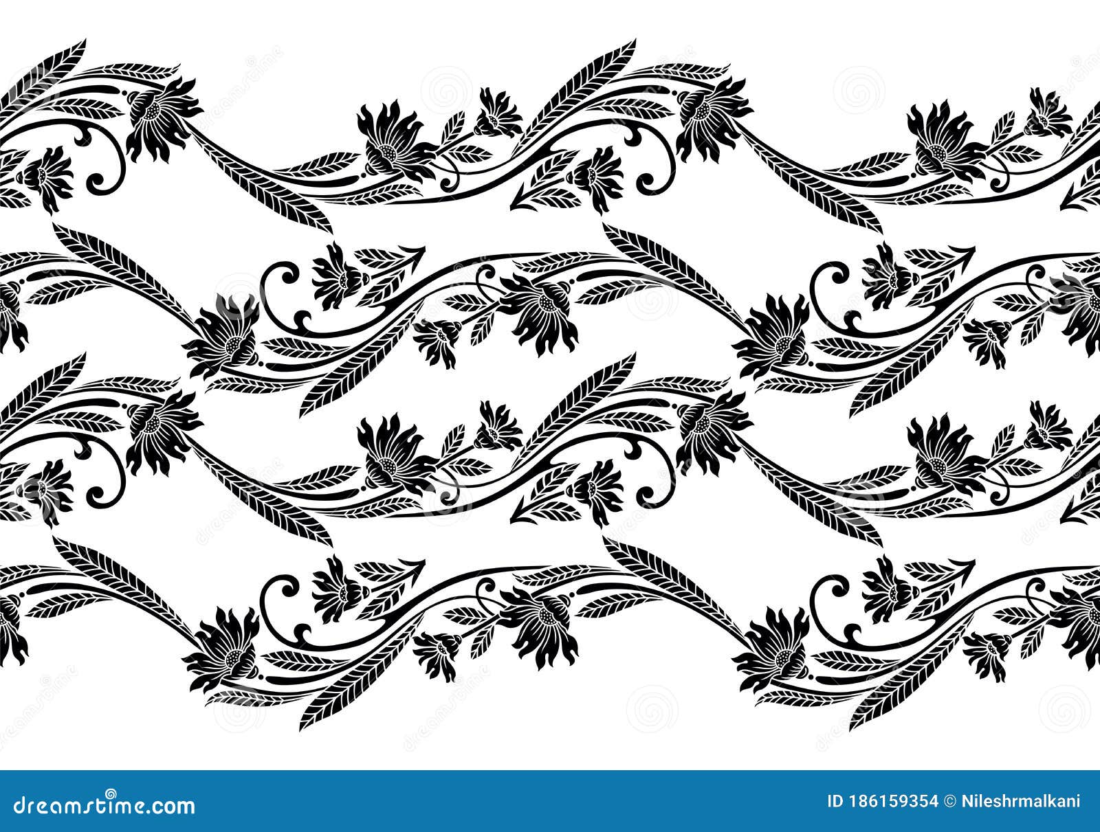 Seamless Vintage Floral Border Design Stock Vector - Illustration of ...