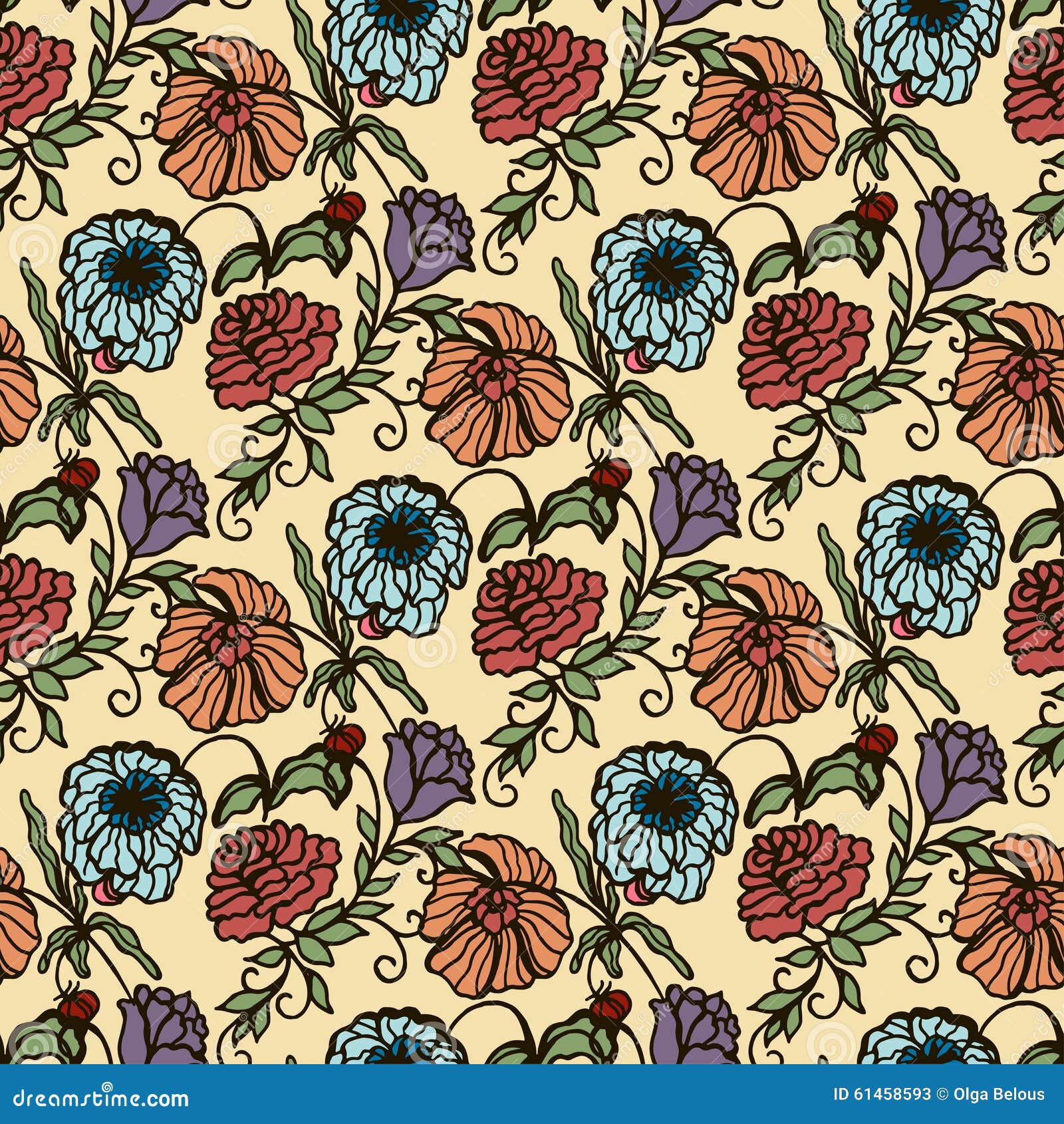 Seamless with Vintage Floral Pattern Stock Vector - Illustration of ...