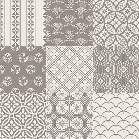 Seamless Vintage Japanese Pattern Set Stock Vector - Illustration of ...
