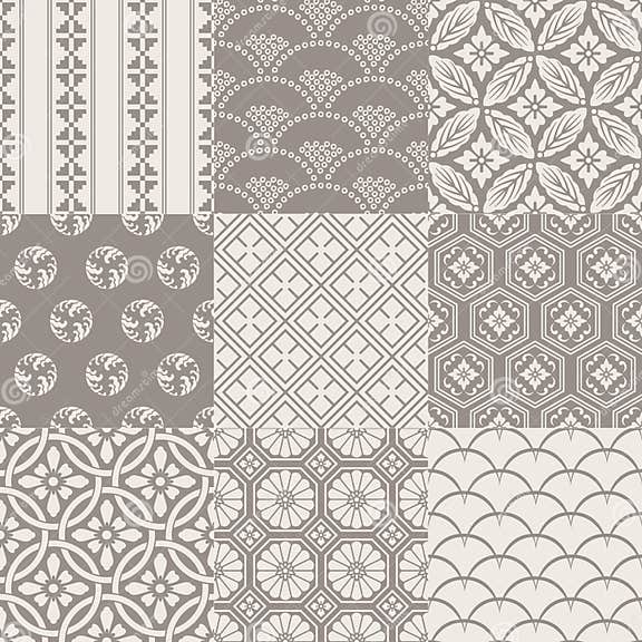 Seamless Vintage Japanese Pattern Set Stock Vector - Illustration of ...