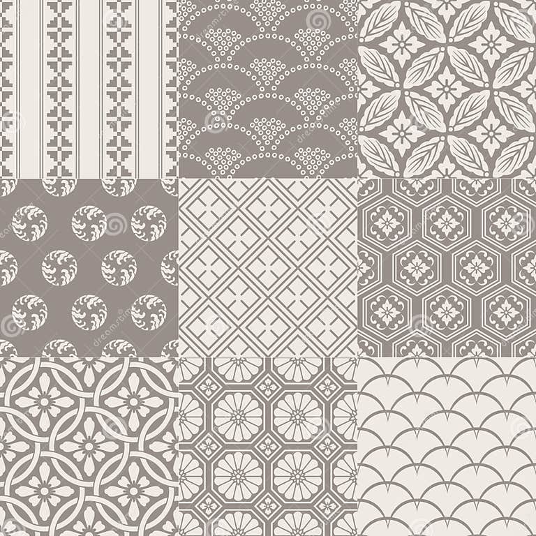 Seamless Vintage Japanese Pattern Set Stock Vector - Illustration of ...