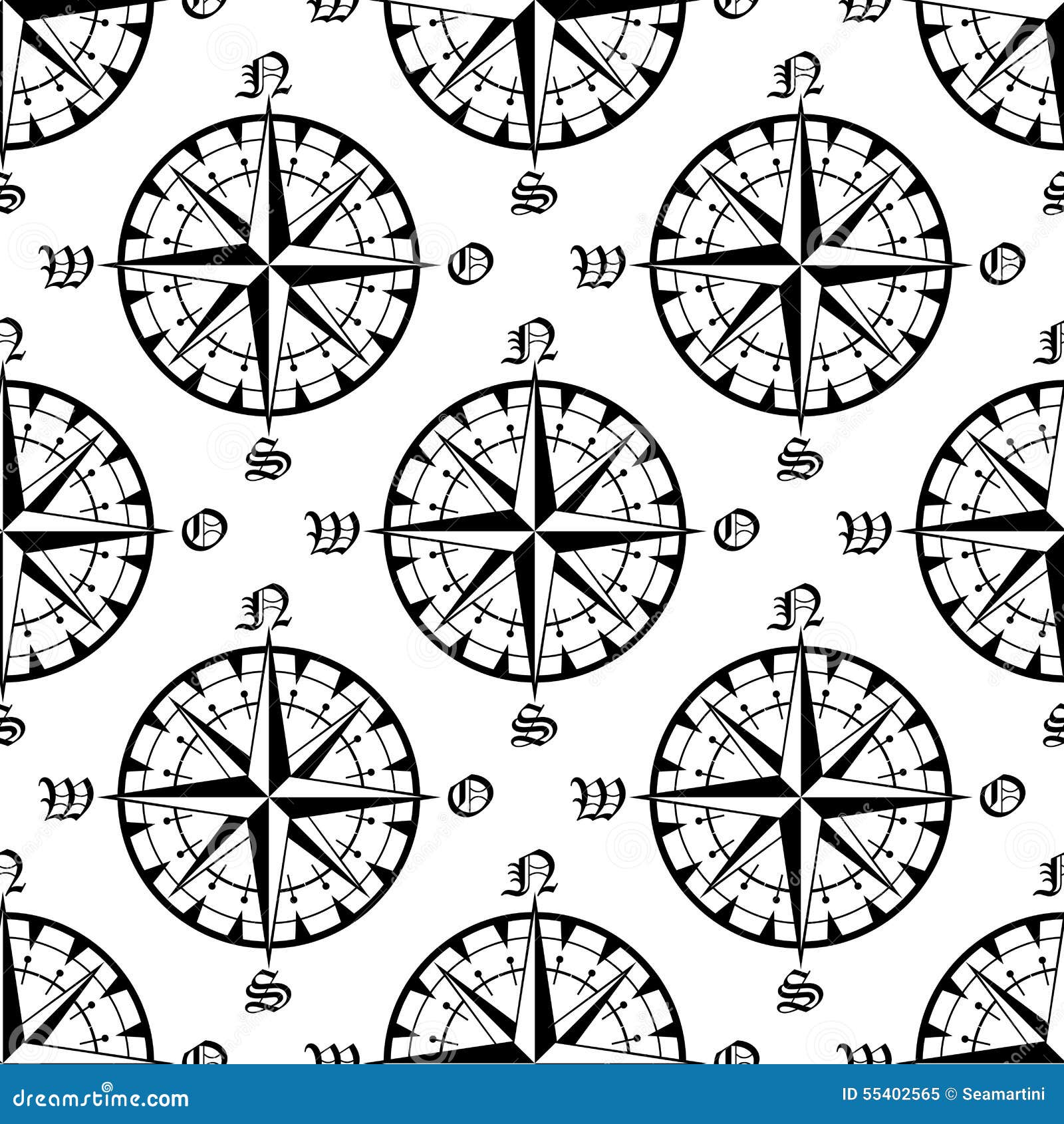 Seamless Vintage Navigation Compass Pattern Stock Vector Illustration Of Latitude Black 55402565