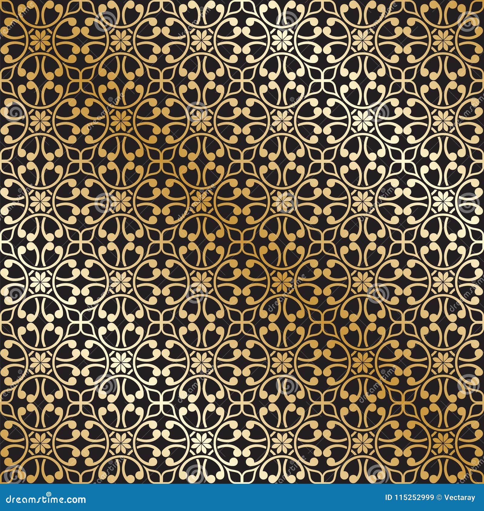 Seamless Vintage Ornamental Pattern in Black and Gold Stock ...