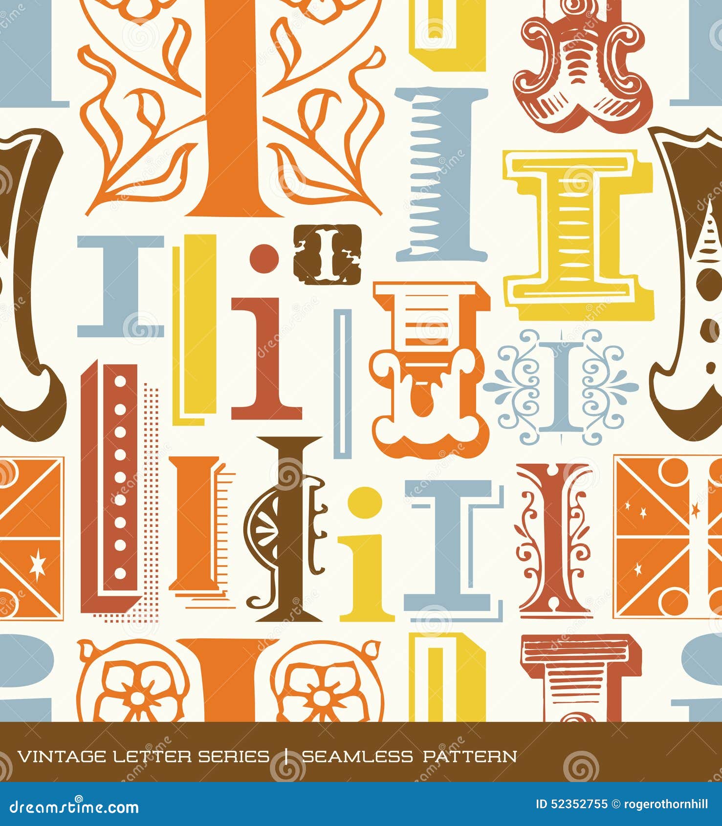 Seamless Vintage Pattern of the Letter I in Retro Colors Stock Vector ...