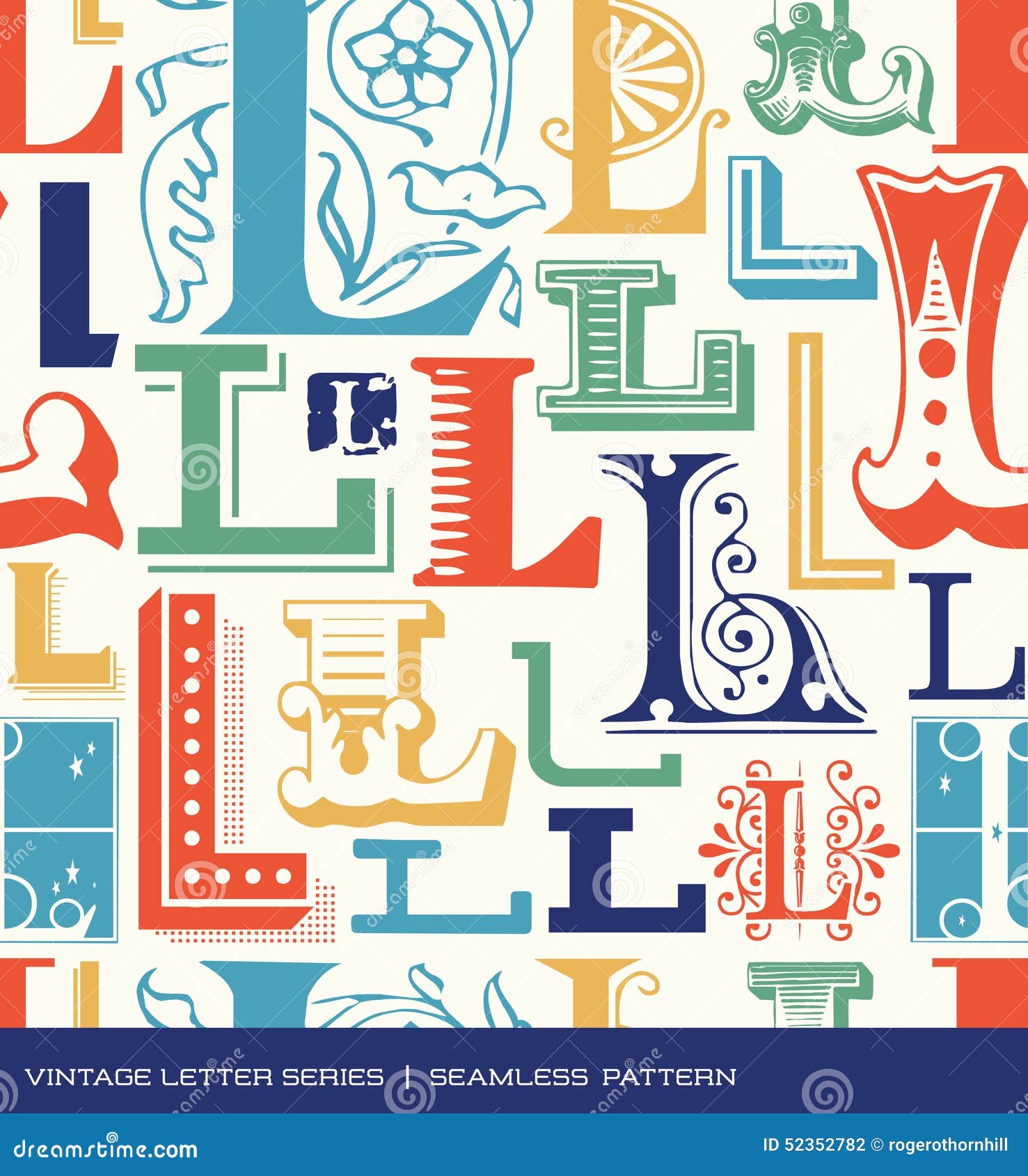 Seamless Vintage Pattern of the Letter L in Retro Colors Stock Vector ...
