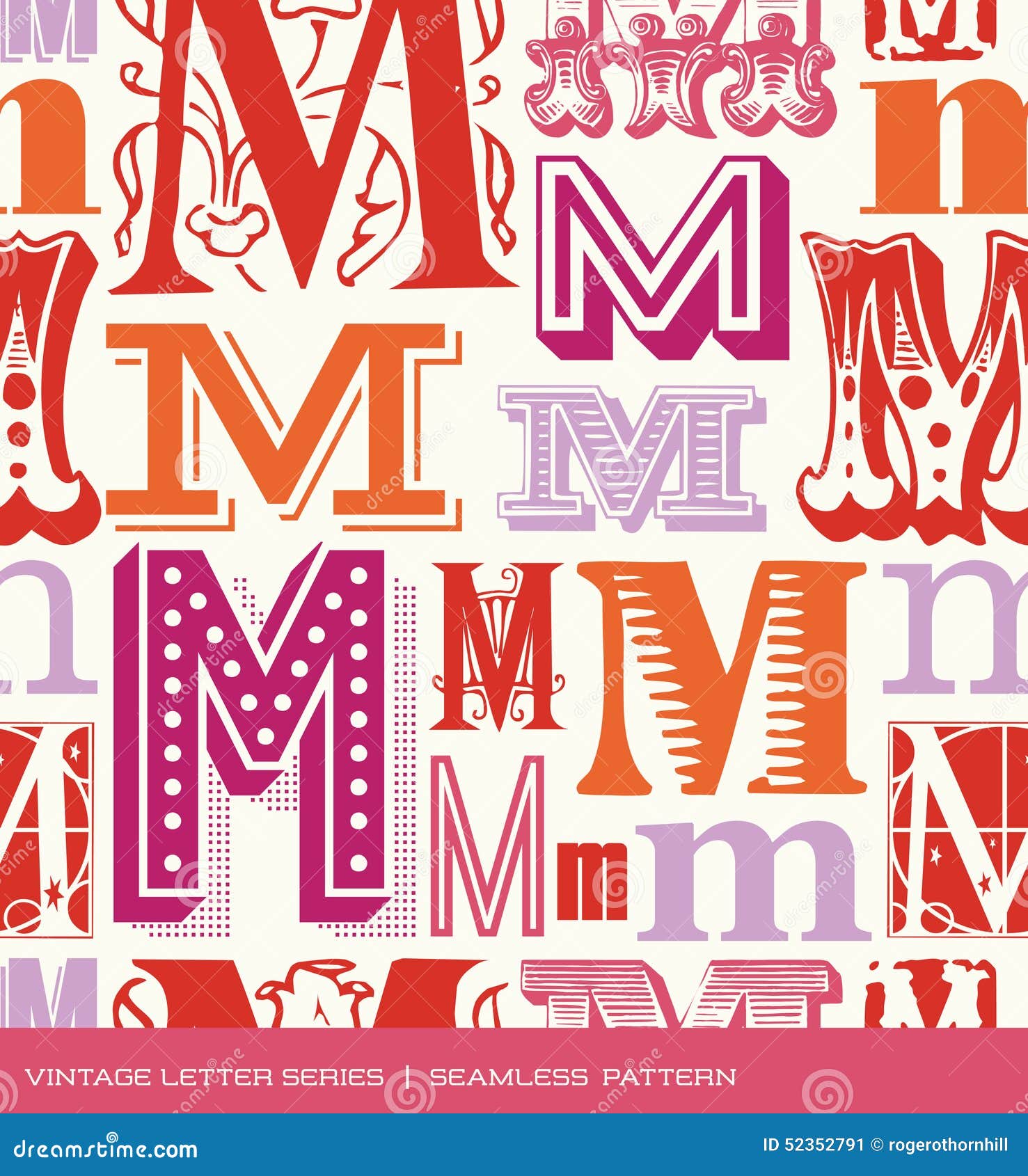 Seamless Vintage Pattern Of The Letter M In Retro Colors Stock Vector ...
