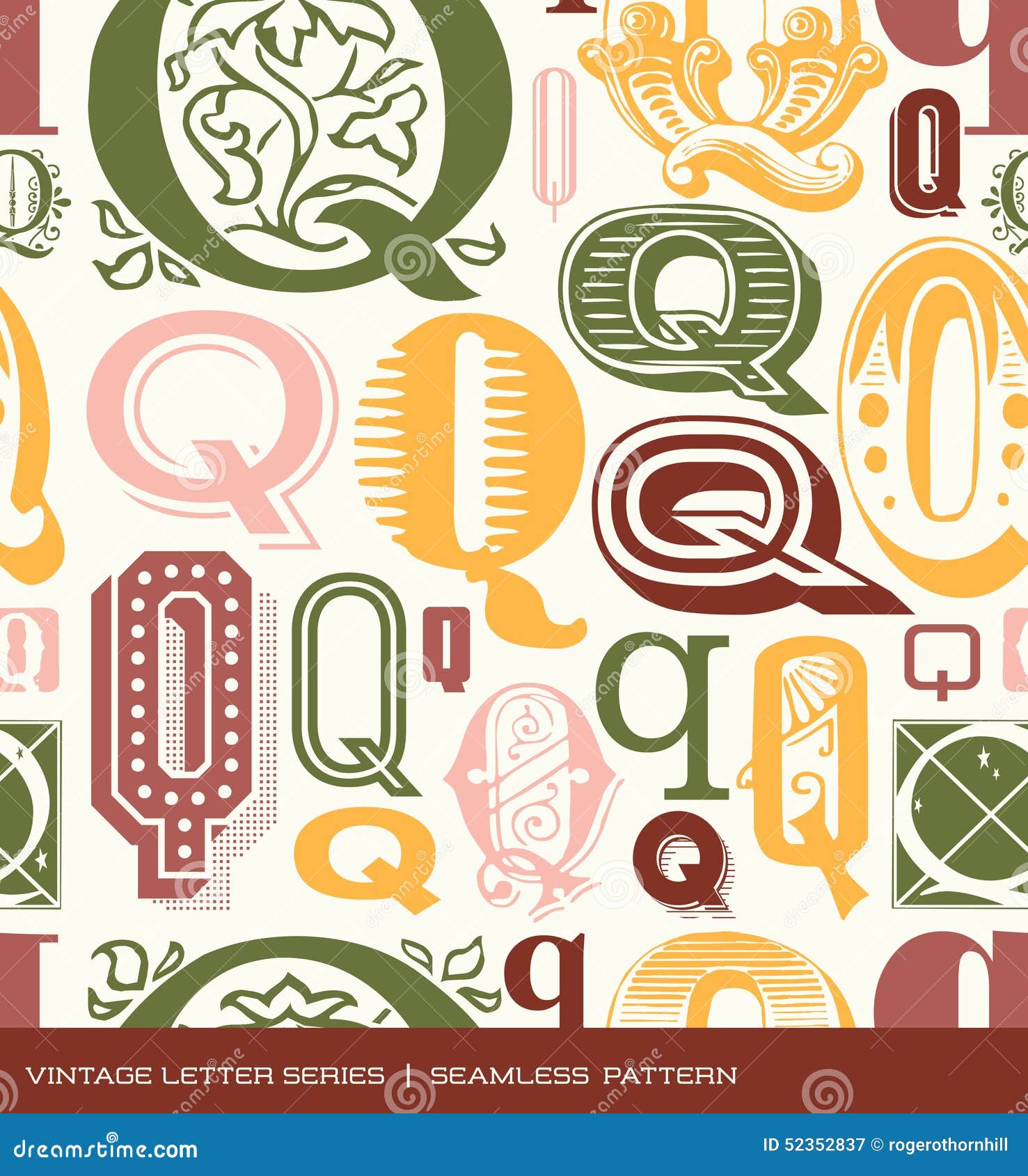 Seamless Vintage Pattern of the Letter Q in Retro Colors Stock Vector ...
