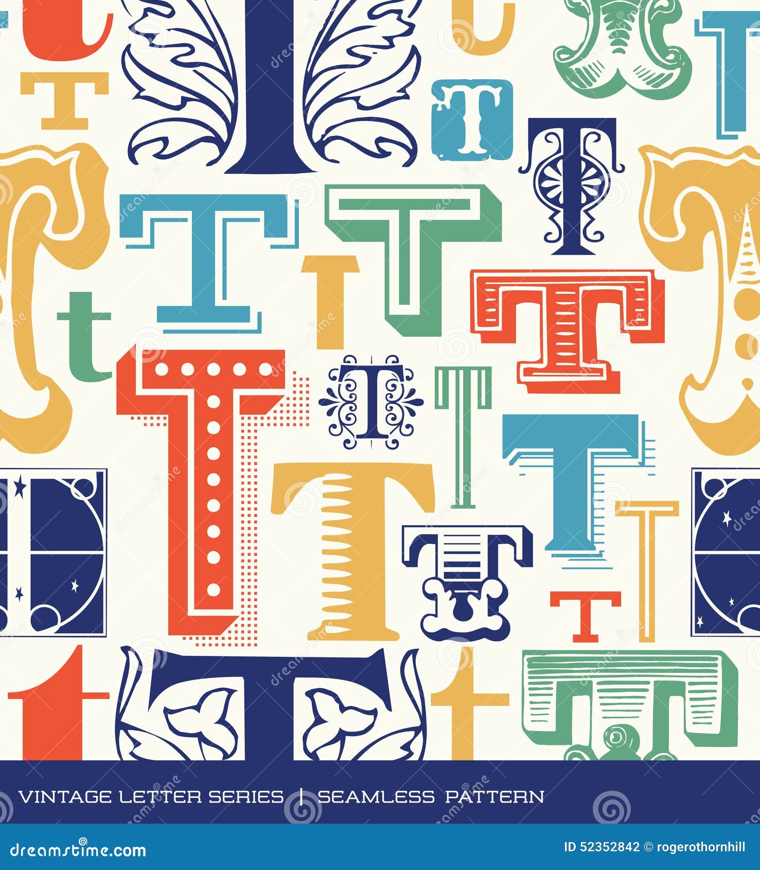 Seamless Vintage Pattern of the Letter T in Retro Colors Stock Vector ...