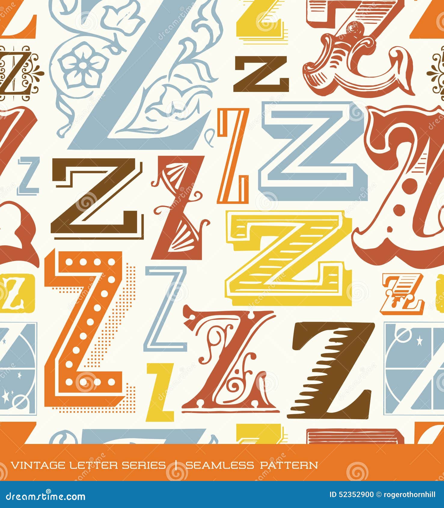 Seamless Vintage Pattern of the Letter Z in Retro Colors Stock Vector ...