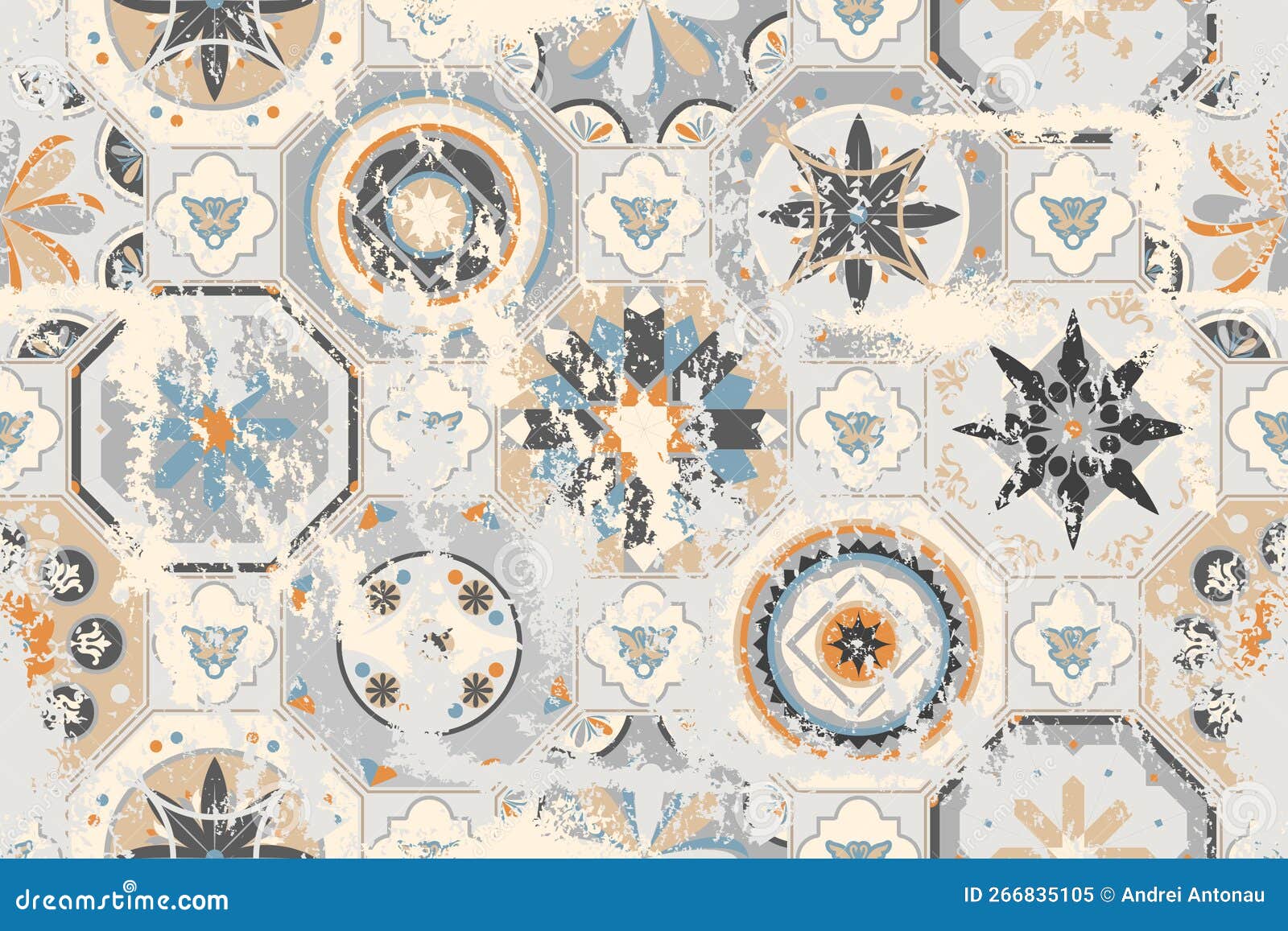 029_Seamless Vintage Pattern with Scuffed Effect. Patchwork Tile. Stock Vector - Illustration of ...