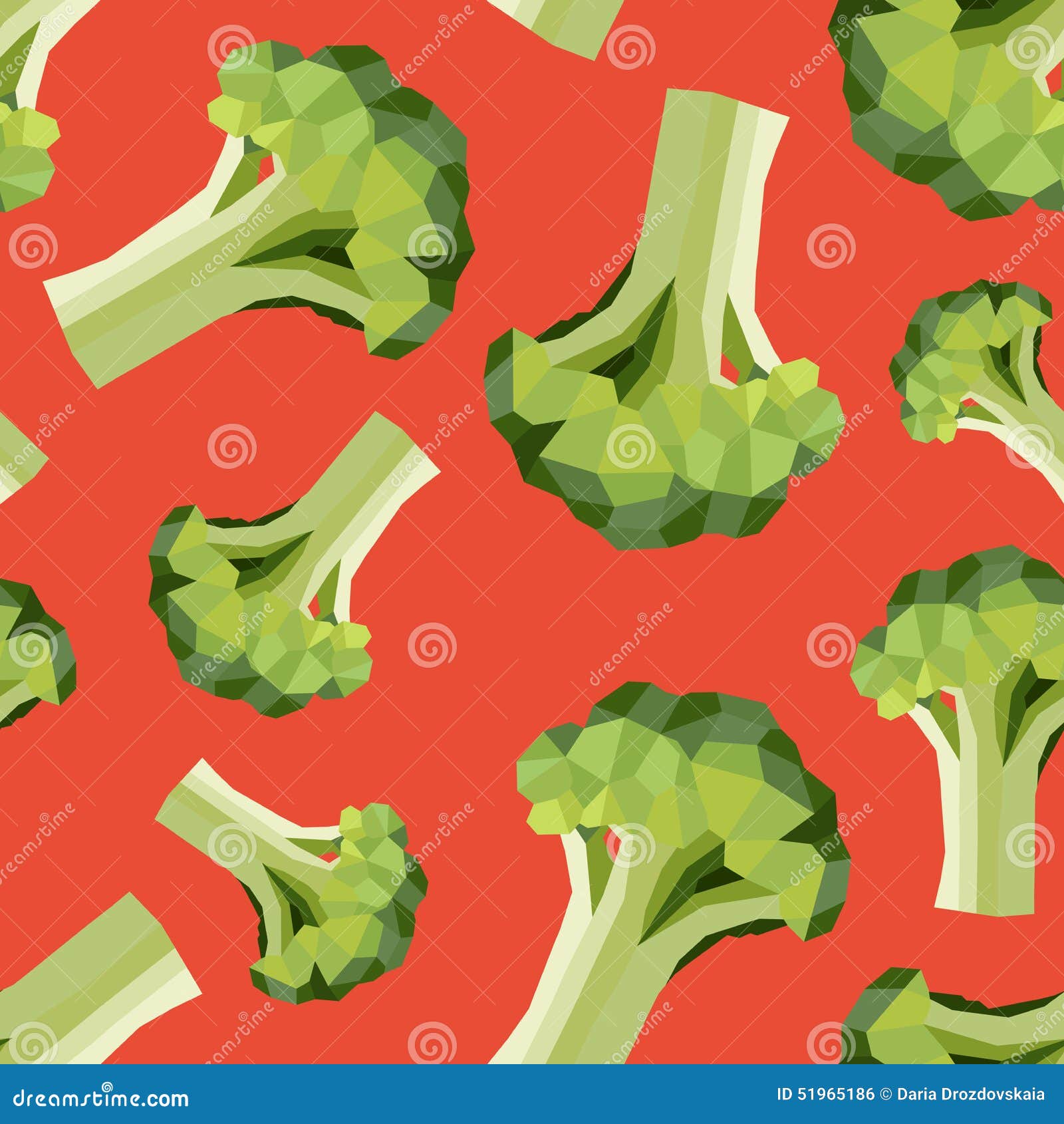 Seamless Vintage Polygon Broccoli Pattern Stock Vector - Illustration ...