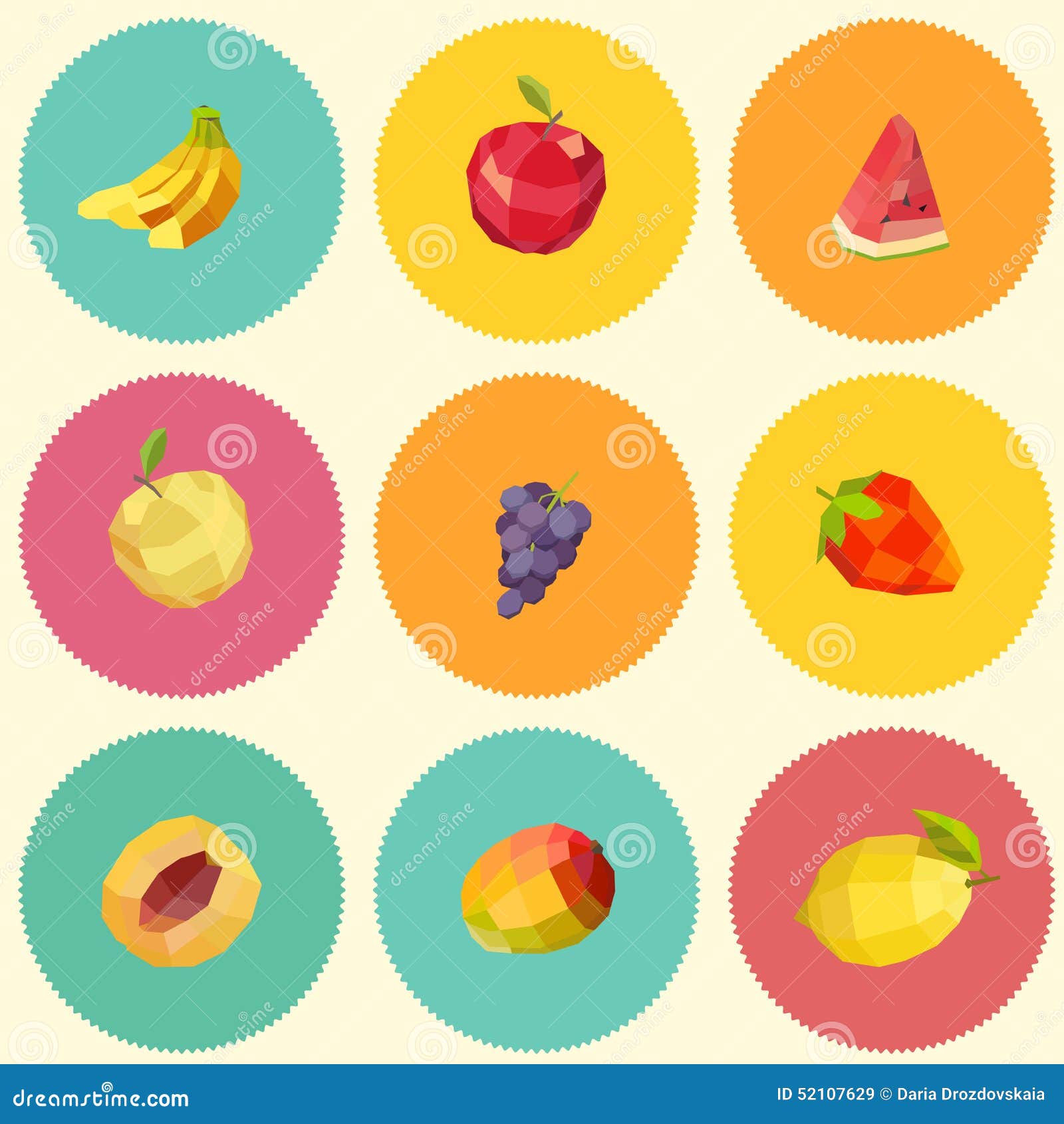 Seamless Vintage Polygon Fruit Pattern Stock Vector - Illustration of ...