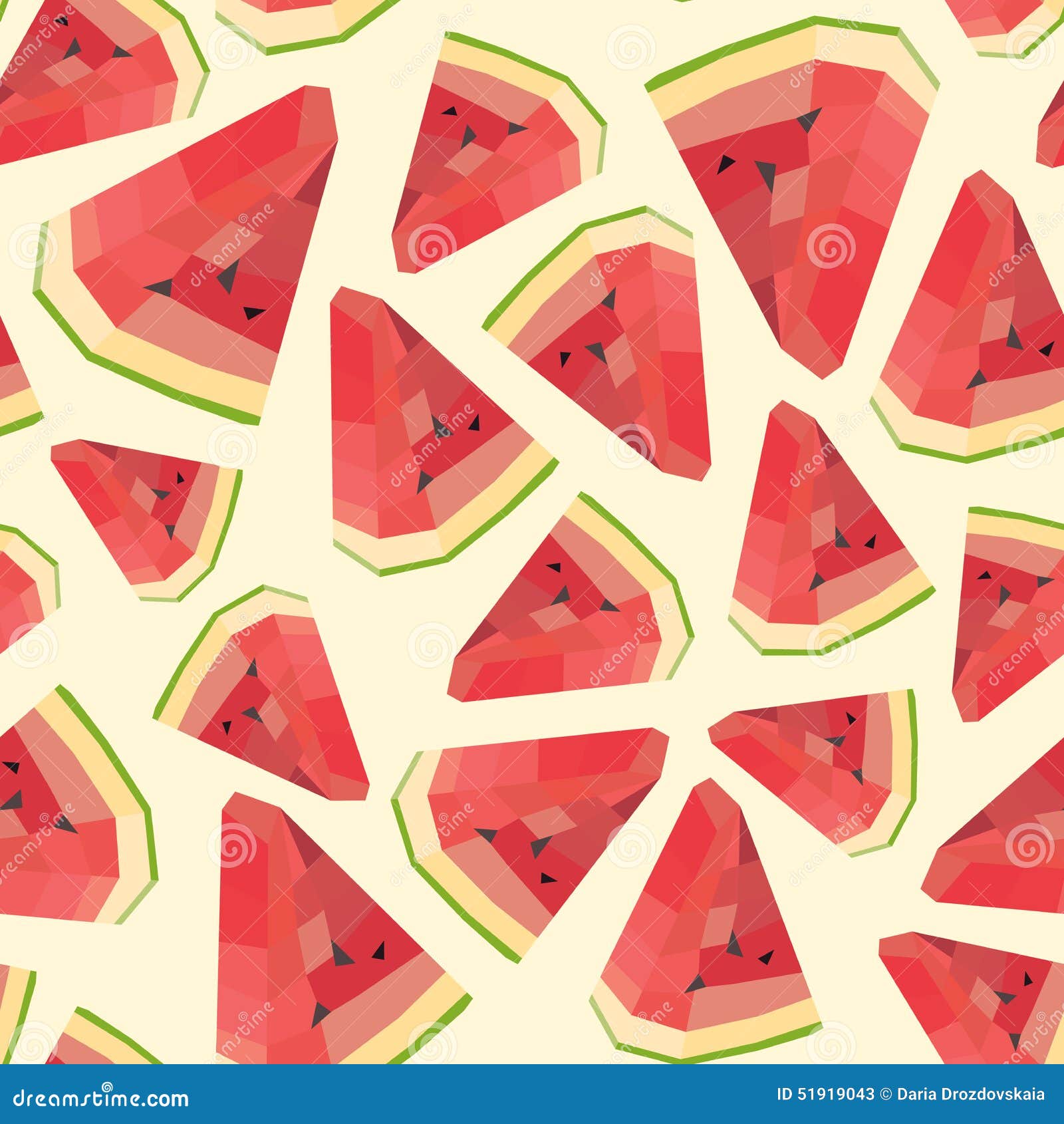 Seamless Vintage Polygon Watermelon Pattern Stock Vector - Illustration ...