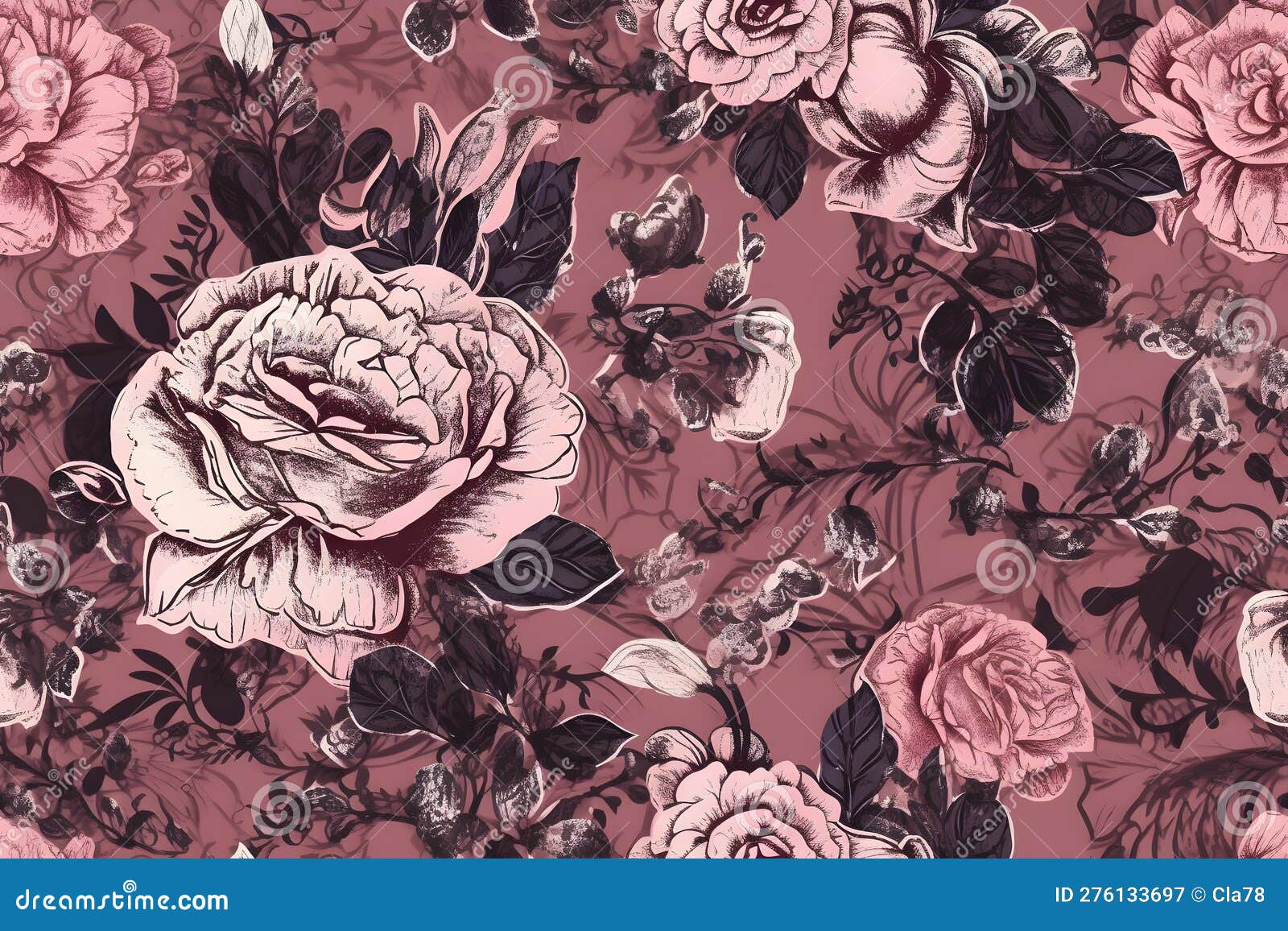 Seamless Vintage Retro Roses Pattern, Ai Generative Illustration Stock ...