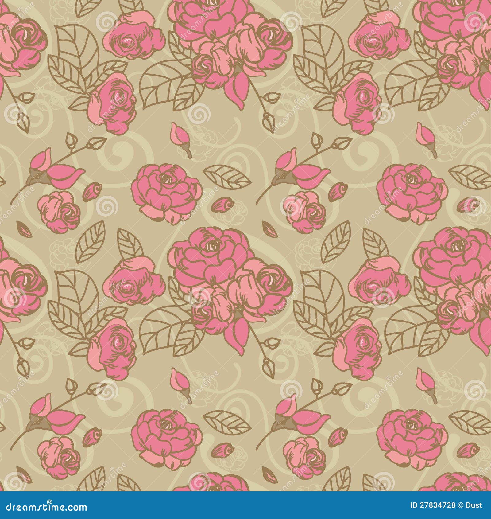 Seamless vintage roses stock vector. Illustration of beautiful - 27834728