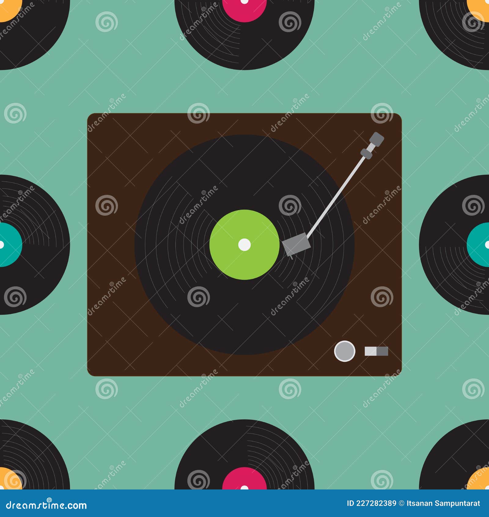 Seamless Vinyl Player and Record Pattern Stock Vector - Illustration of ...