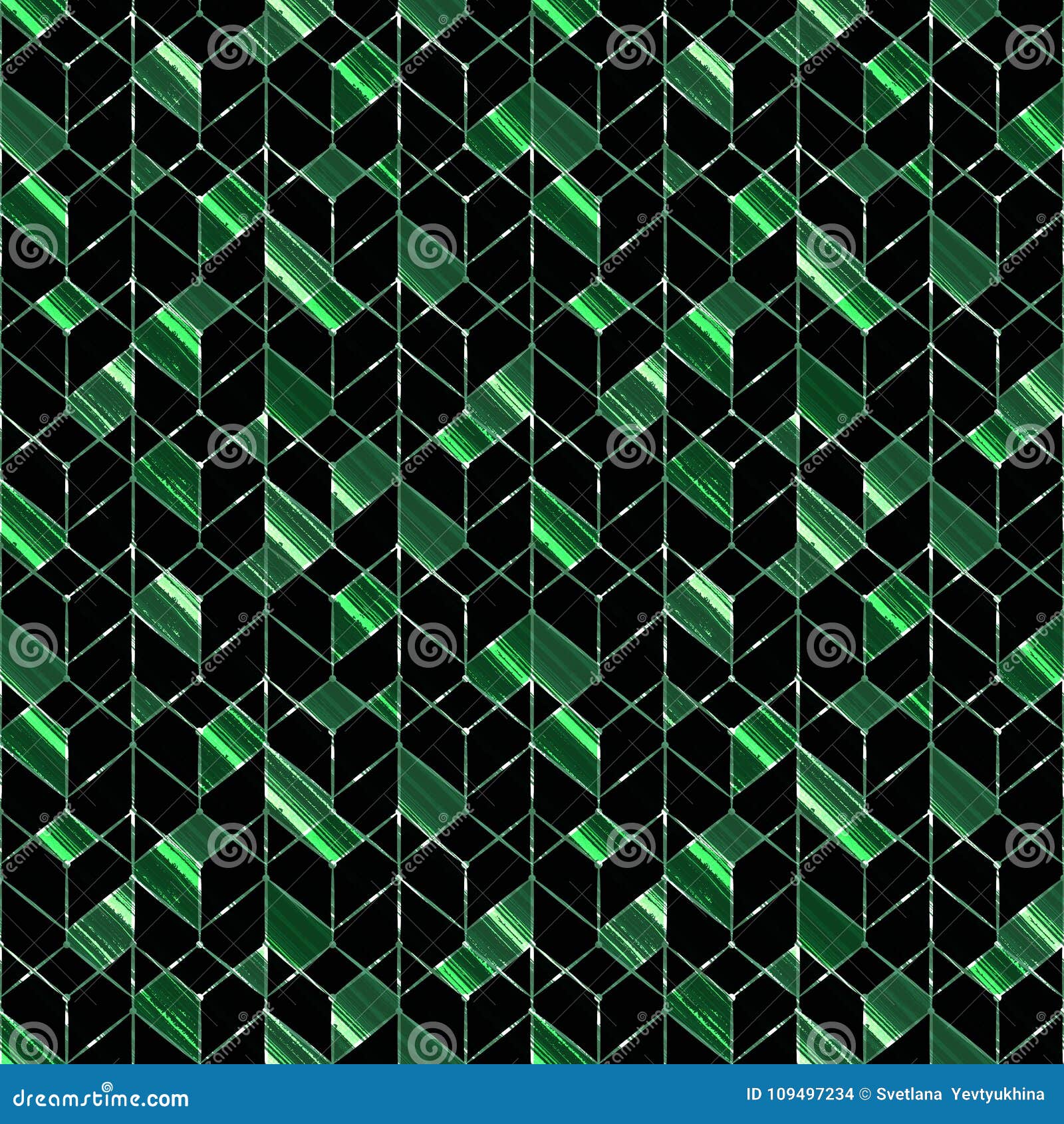 Seamless Geometric Pattern. the Green Shapes on a Black Background ...
