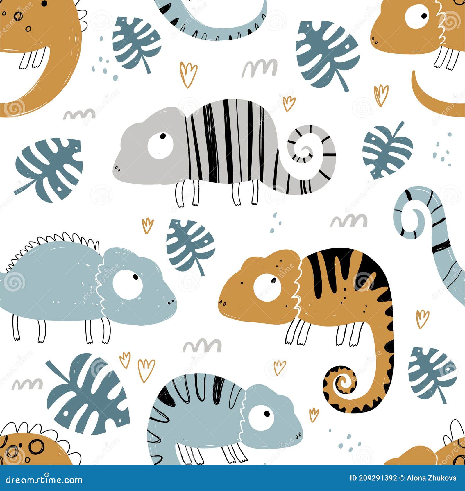 Vector Hand-drawn Colored Childish Seamless Repeating Simple Flat ...