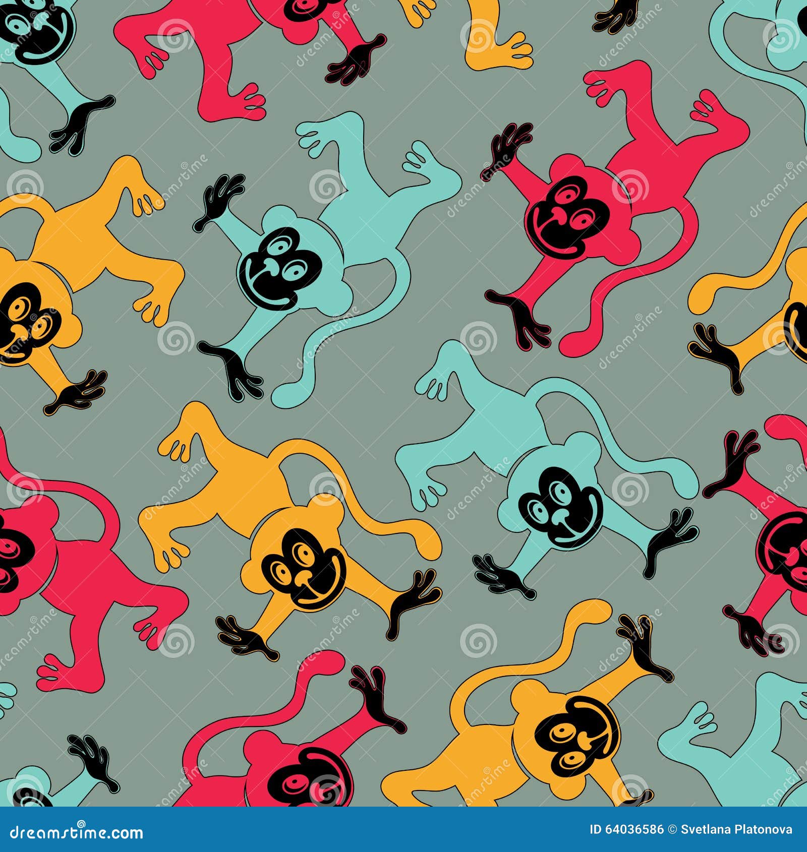 Seamless Wallpaper. Colorful Monkeys on a Gray Background Stock Vector ...