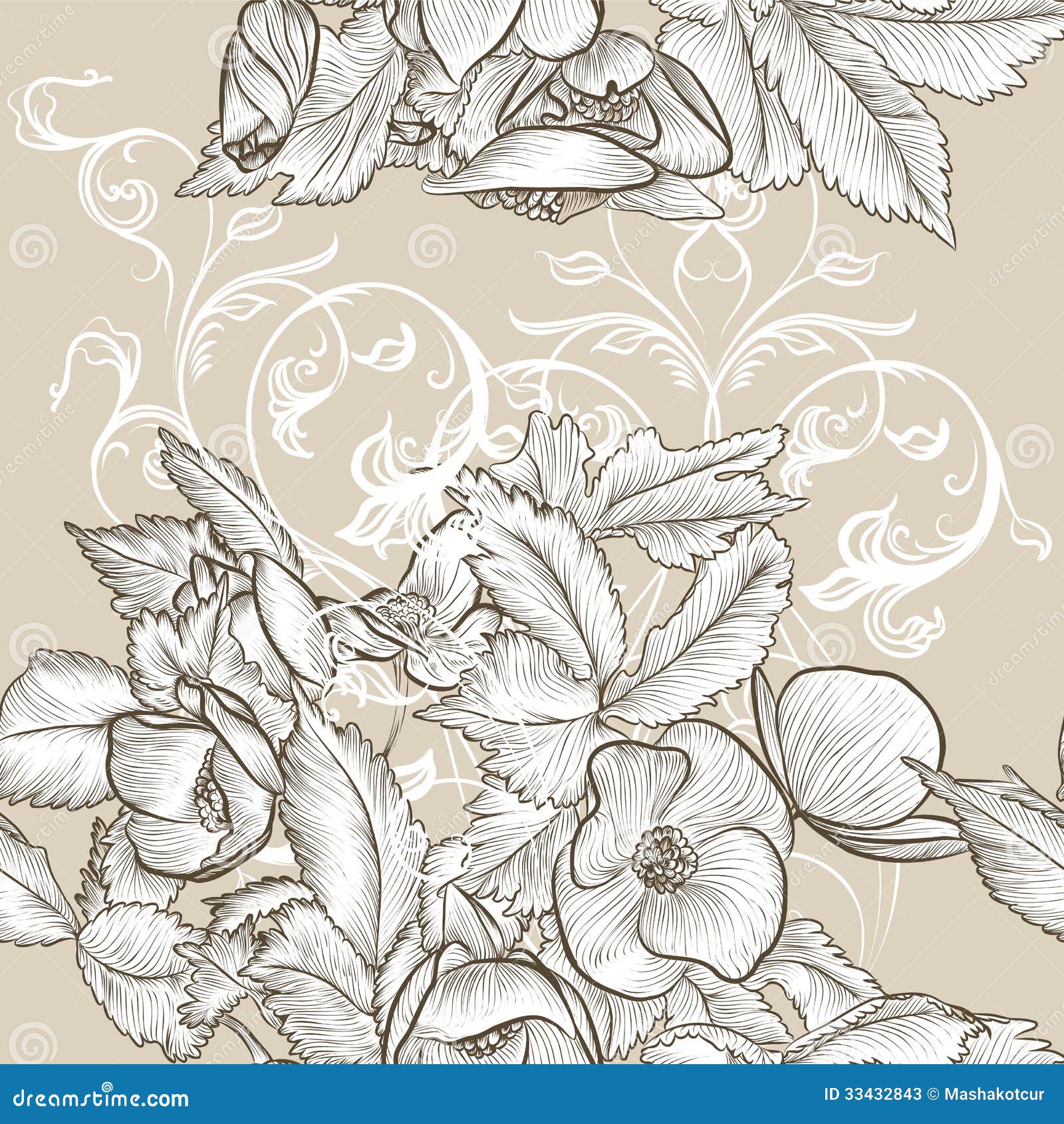 Seamless Wallpaper with Hand Drawn Flowers Stock Vector - Illustration ...