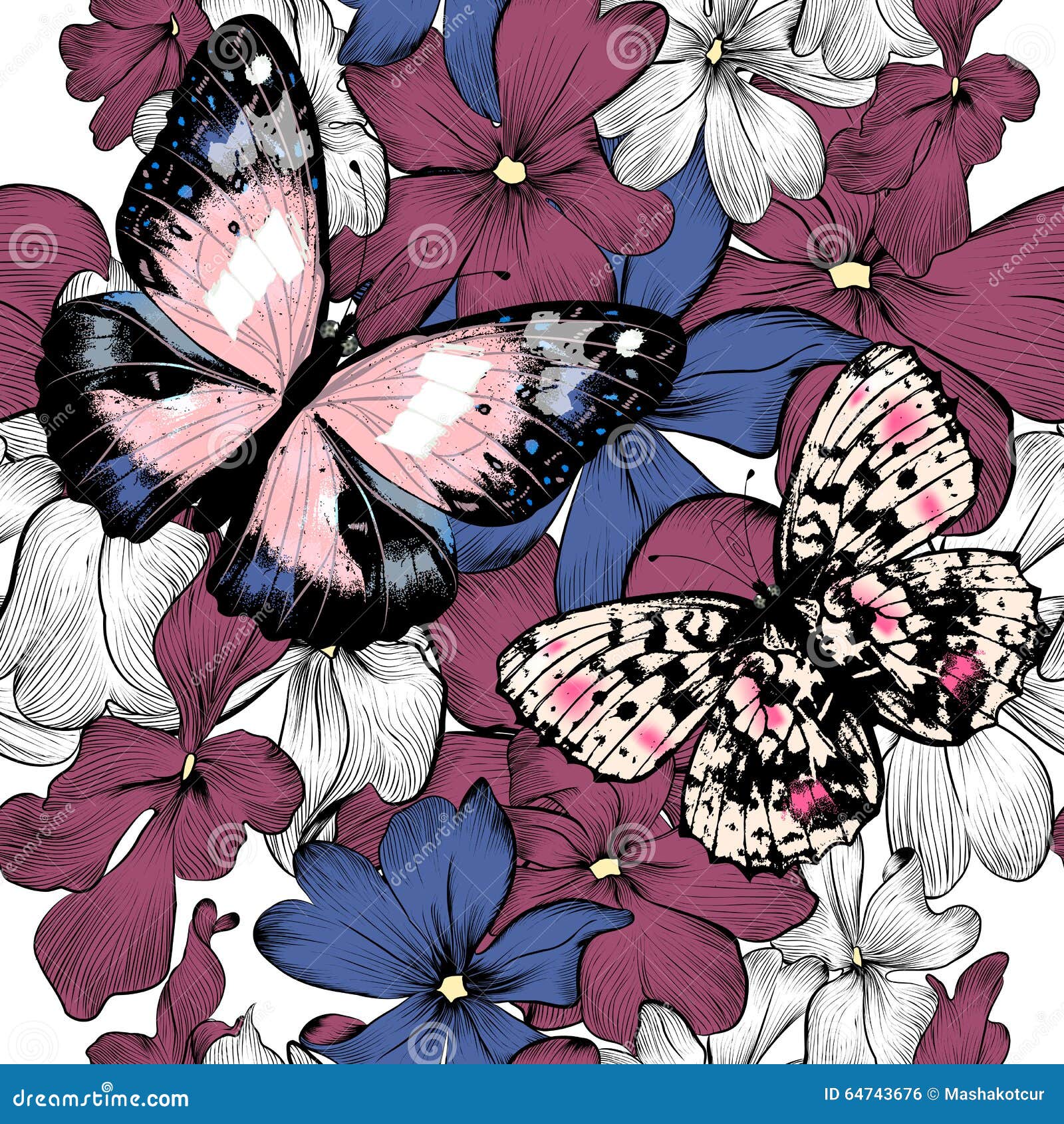 Seamless Wallpaper Pattern with Hand Drawn Flowers Stock Vector ...