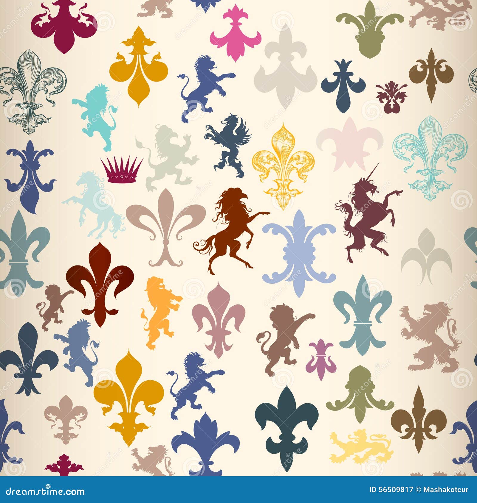 Seamless Wallpaper Pattern with Heraldic Elements Stock Vector ...
