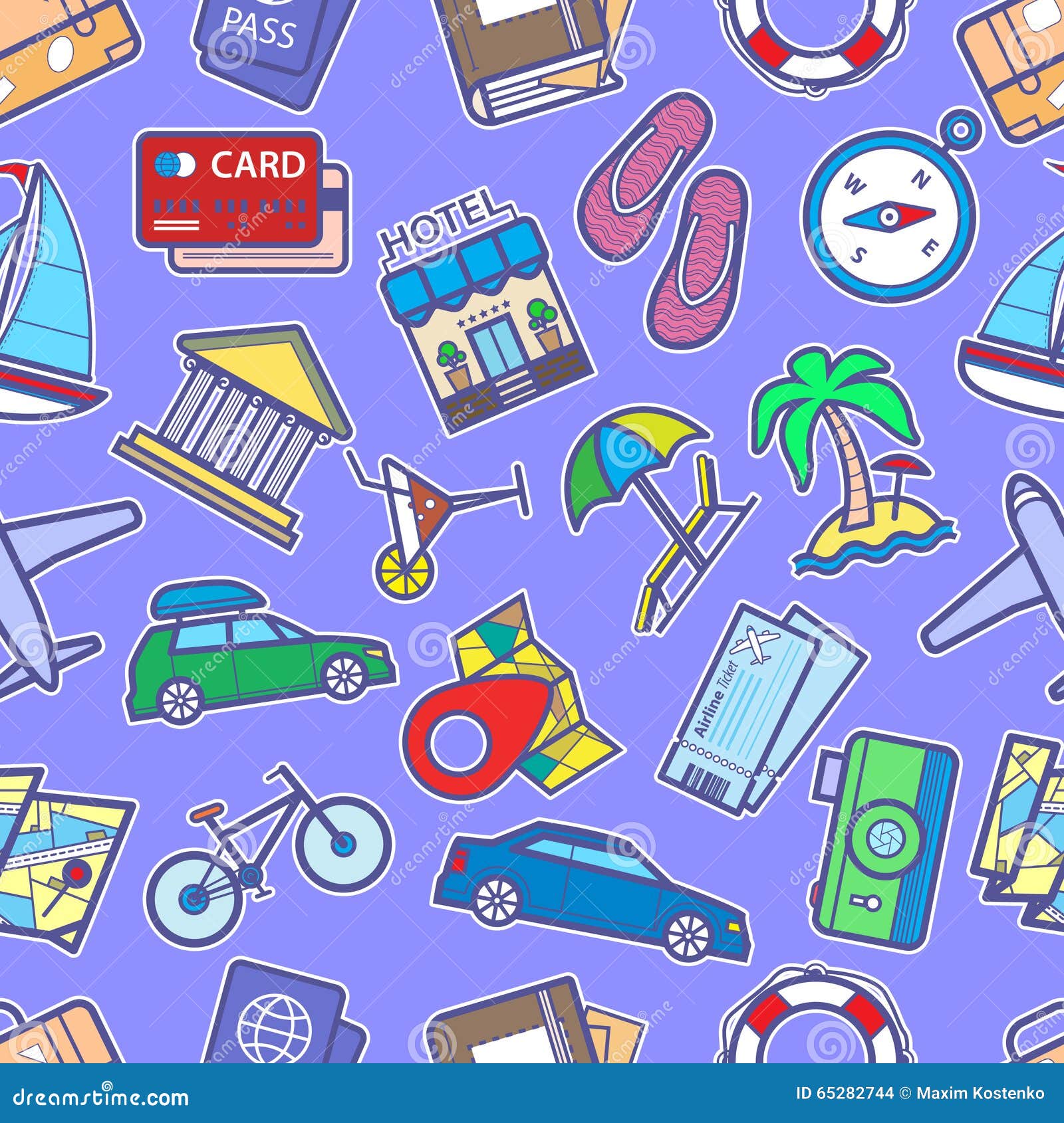 Seamless Wallpaper Pattern with Travel Icons Stock Vector ...