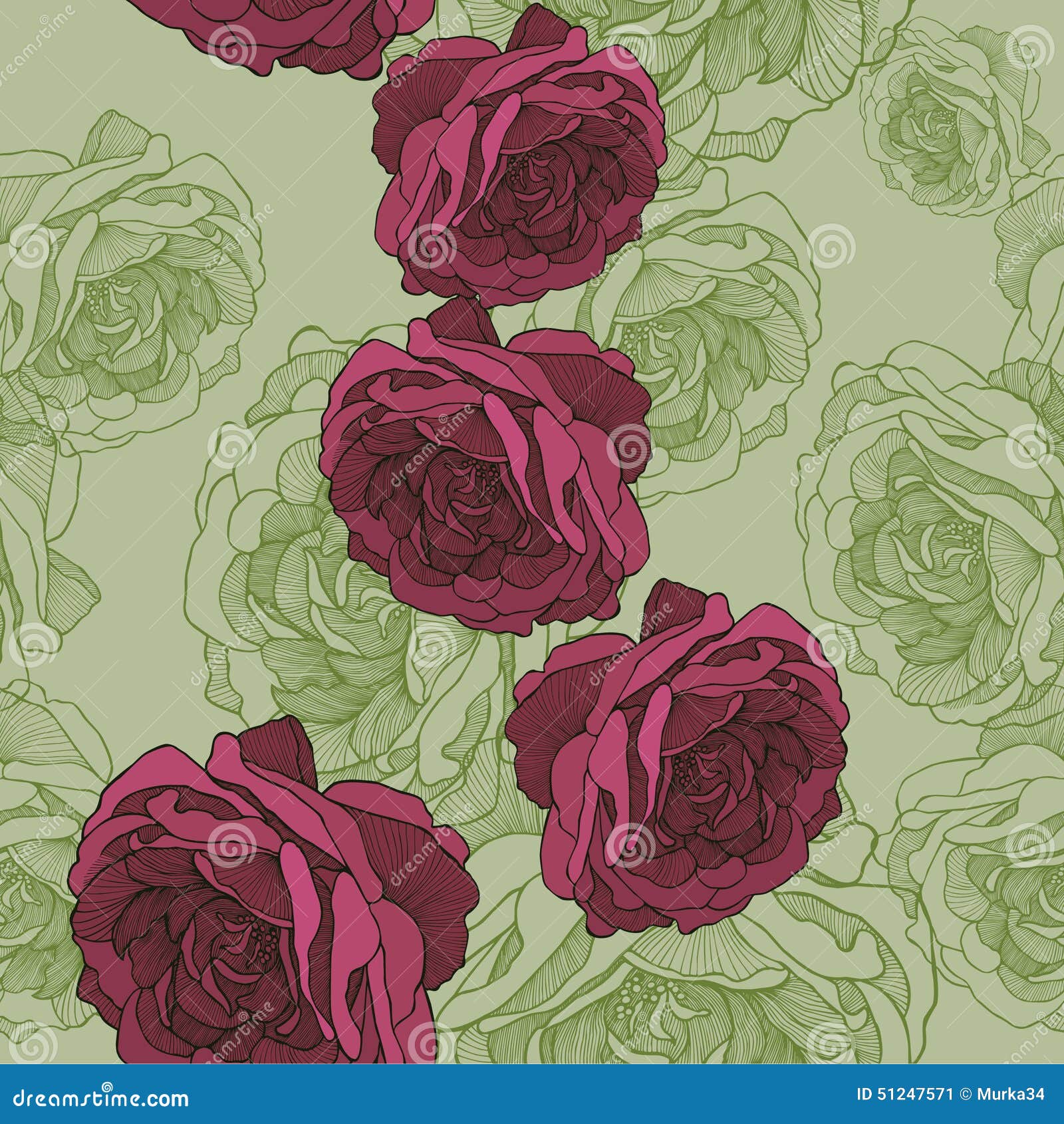 Seamless Wallpaper with Rose Tea, Hand-drawing. Vector Stock Vector ...