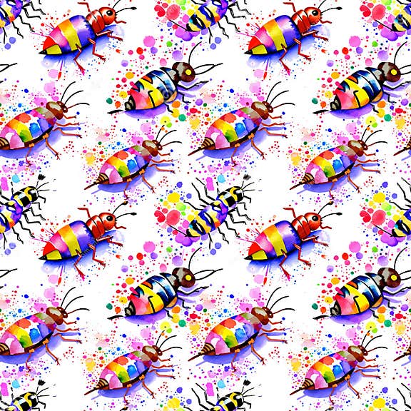 Seamless Water Color Bug Pattern. Repeat Pattern Stock Vector ...