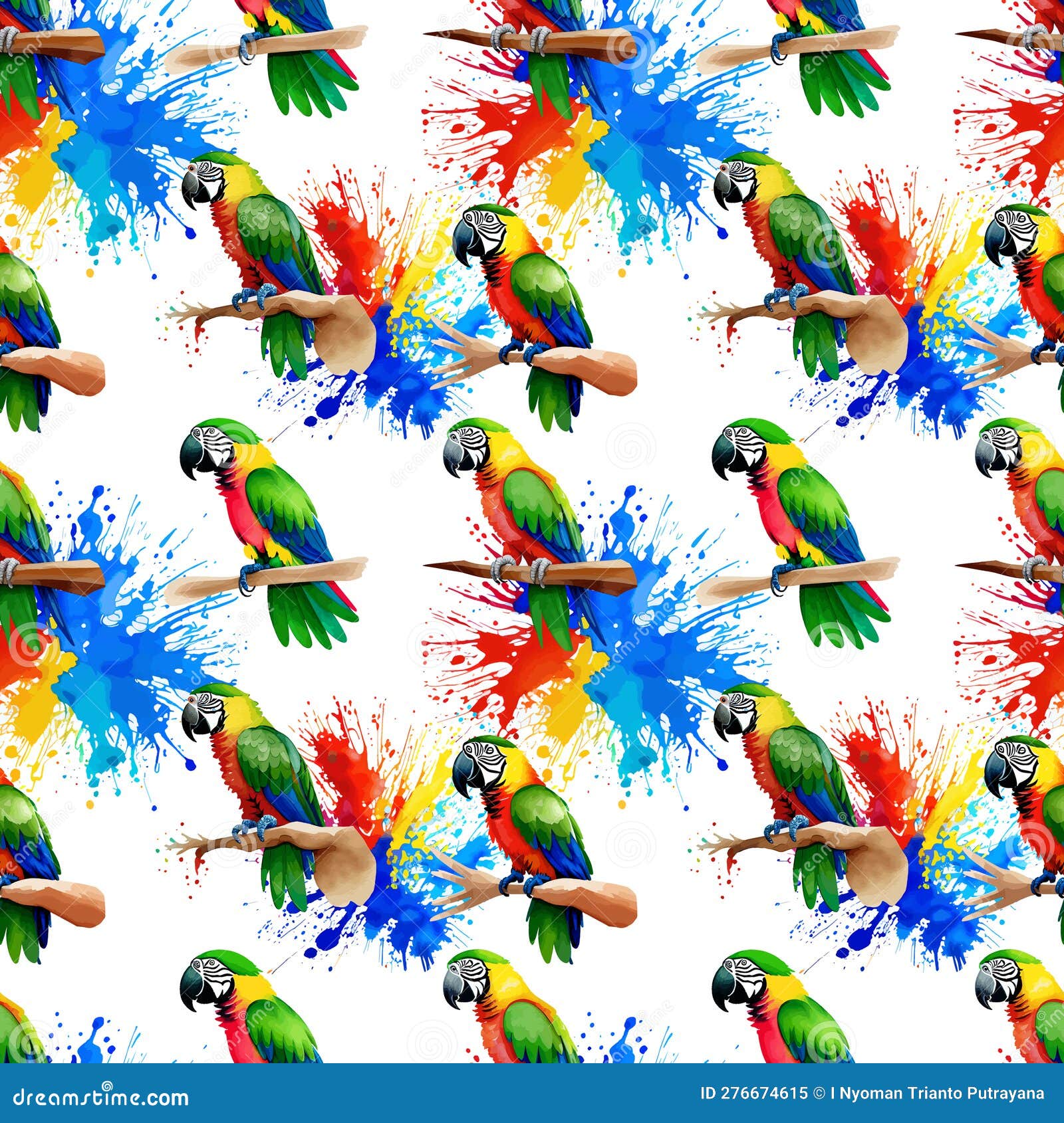 Seamless Water Color Parrot Pattern. Repeat Pattern Stock Image - Image ...