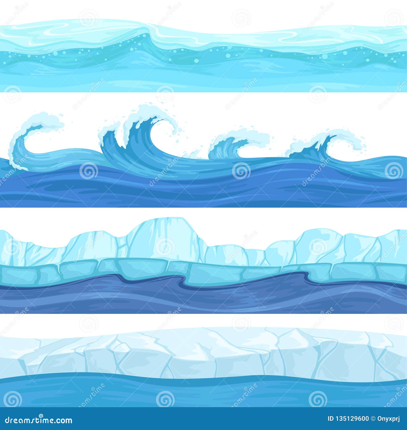 Seamless Water Waves. Liquid and Ice Surface Ocean and River Texture ...