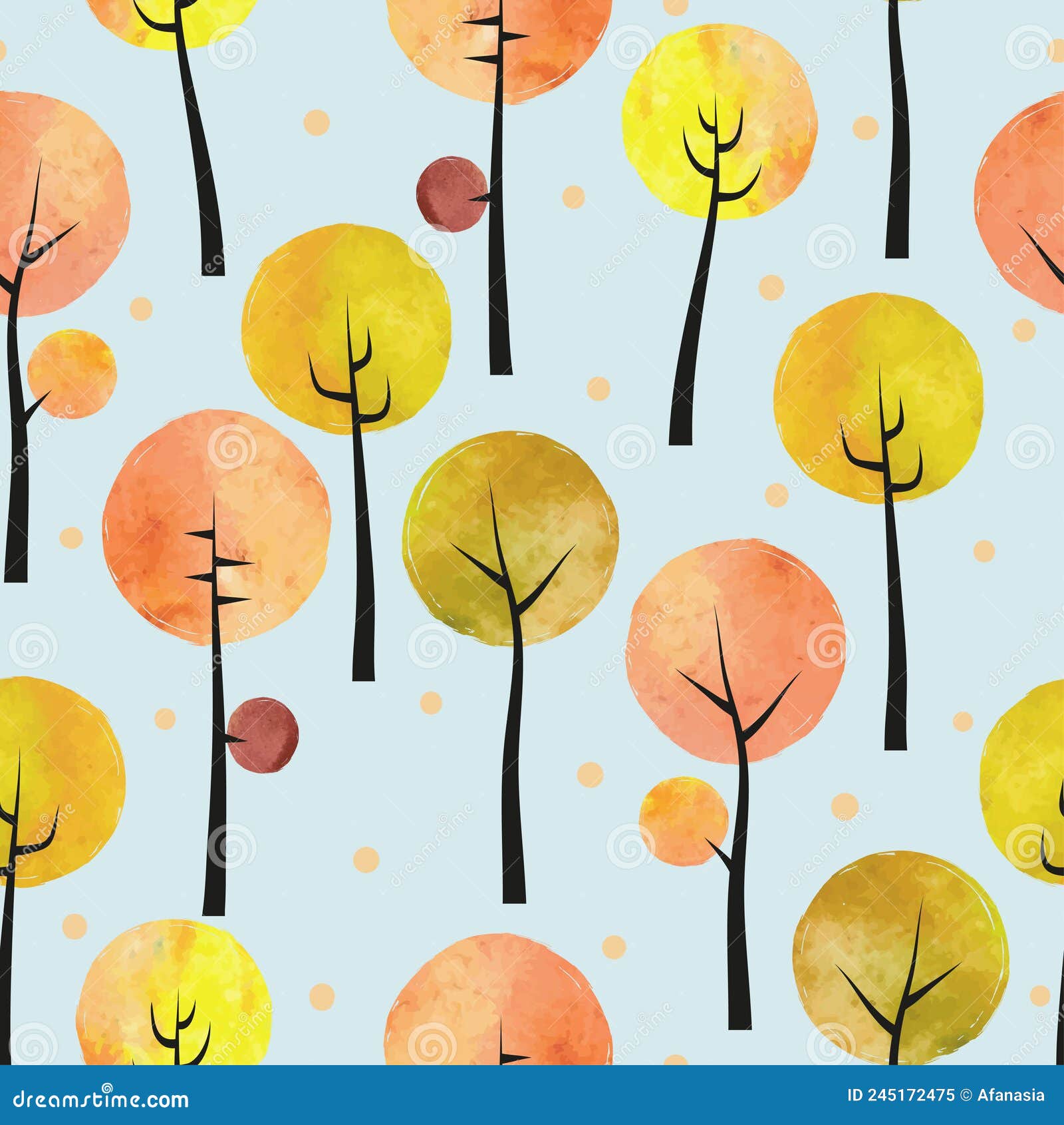 Seamless Watercolor Autumn Pattern. Vector Fall Background with ...